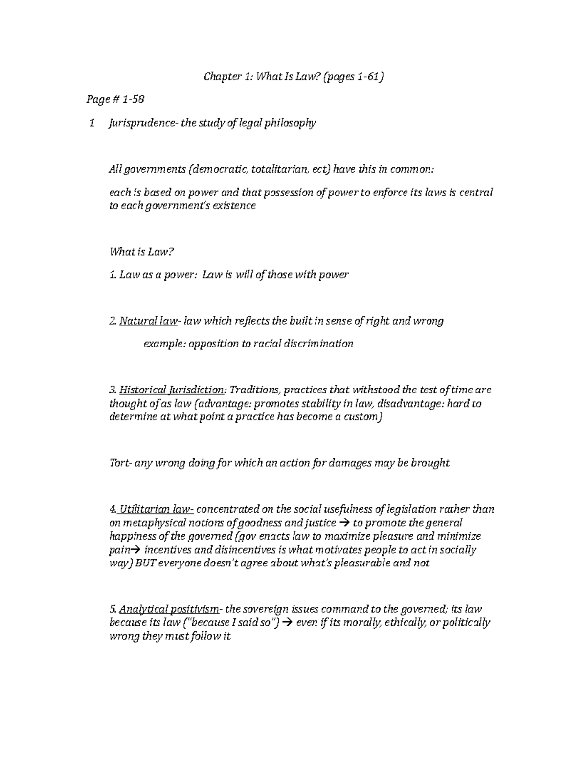 Law notes - Chapter 1: What Is Law? (pages 1-61) Page # 1- 1 ...