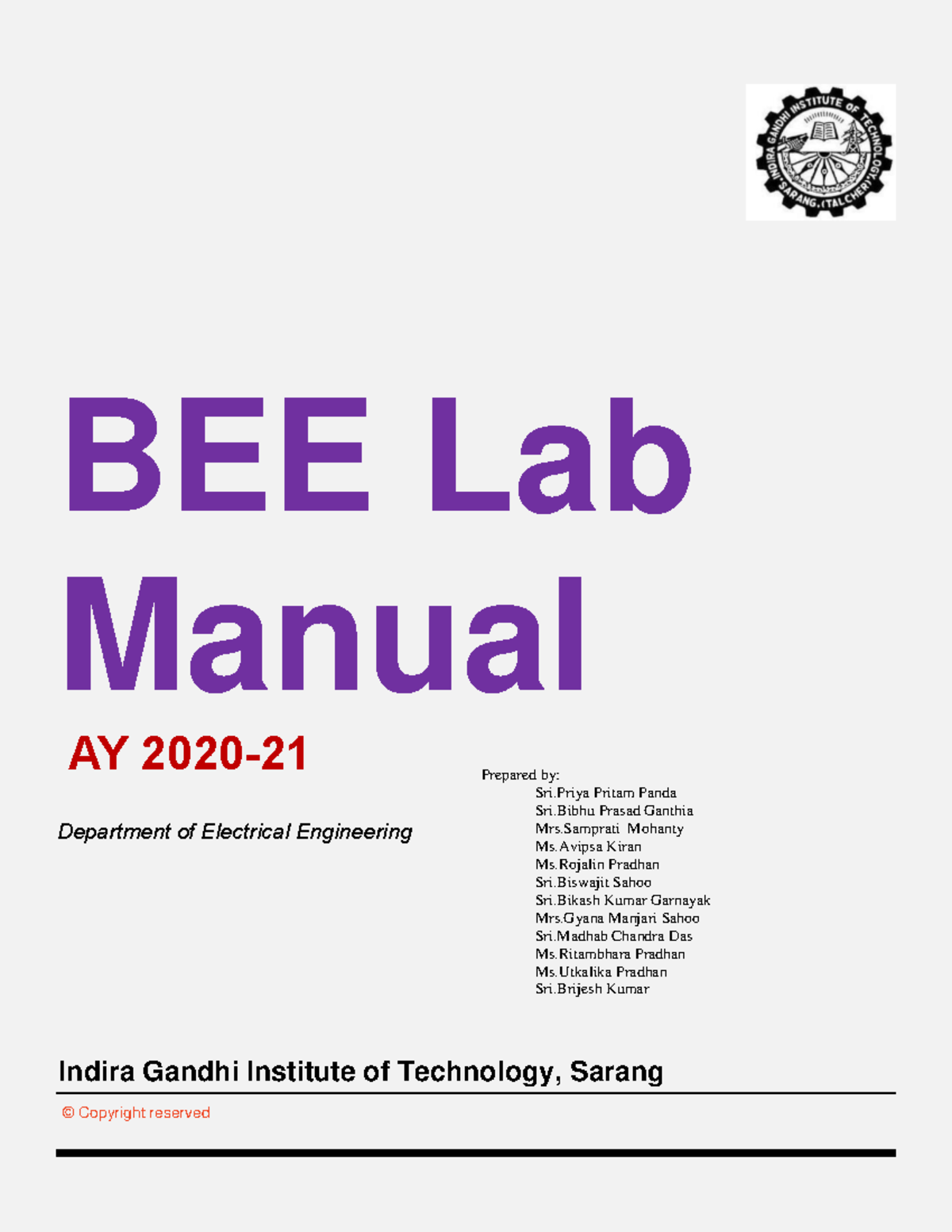 Bee lab manual final-1 1608536525 - BEE Lab Manual AY 2020- ####### Department of Electrical ...