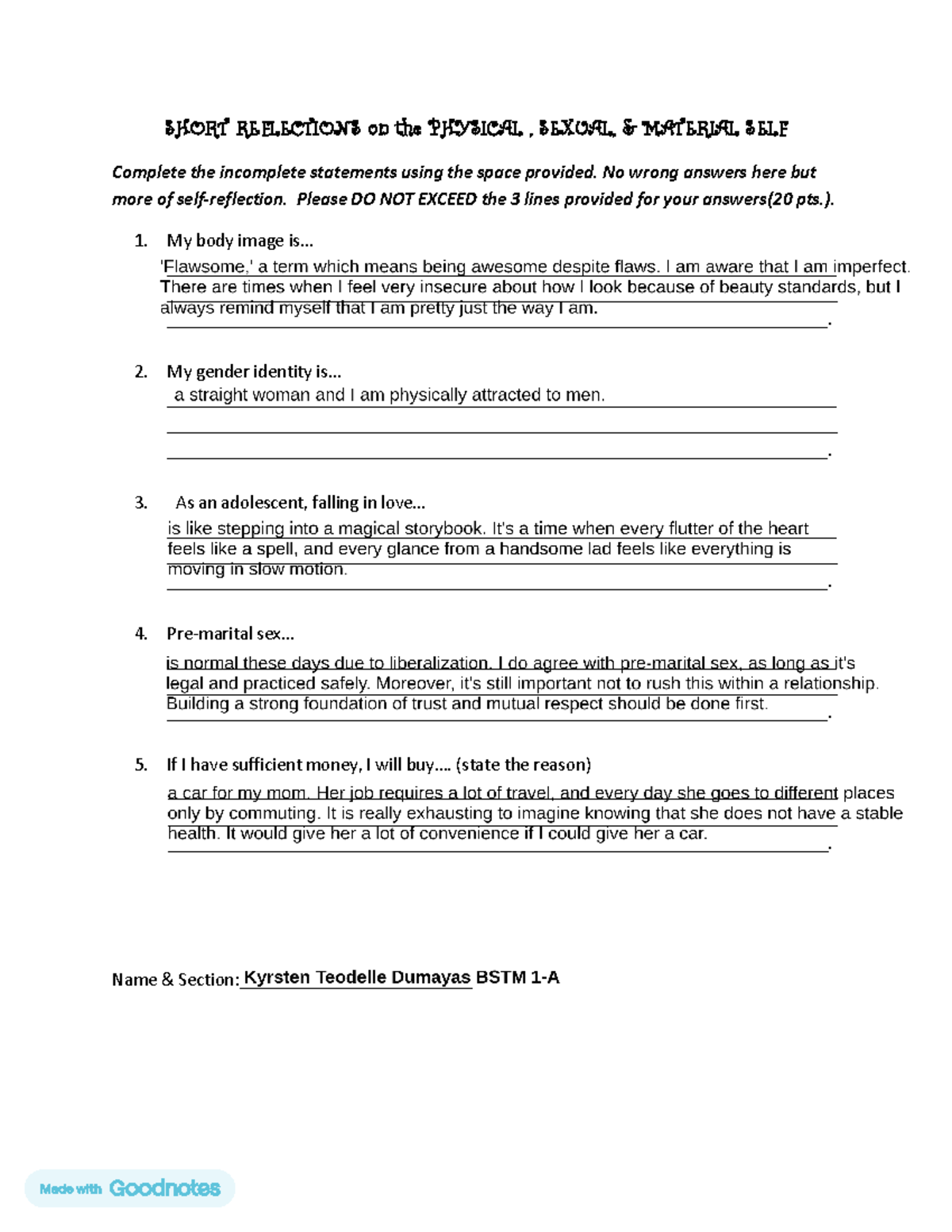 Self Reflection - SHORT REFLECTIONS on the PHYSICAL , SEXUAL ...