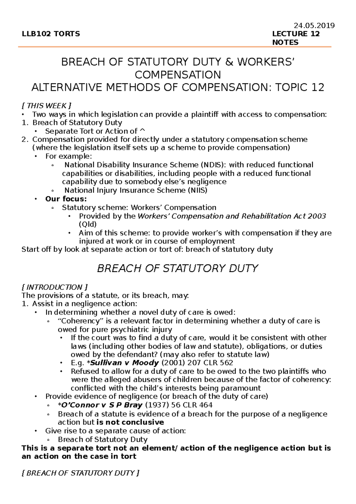 Breach of statutory duty elements 1-3 - 24. LLB102 TORTS LECTURE 12 ...