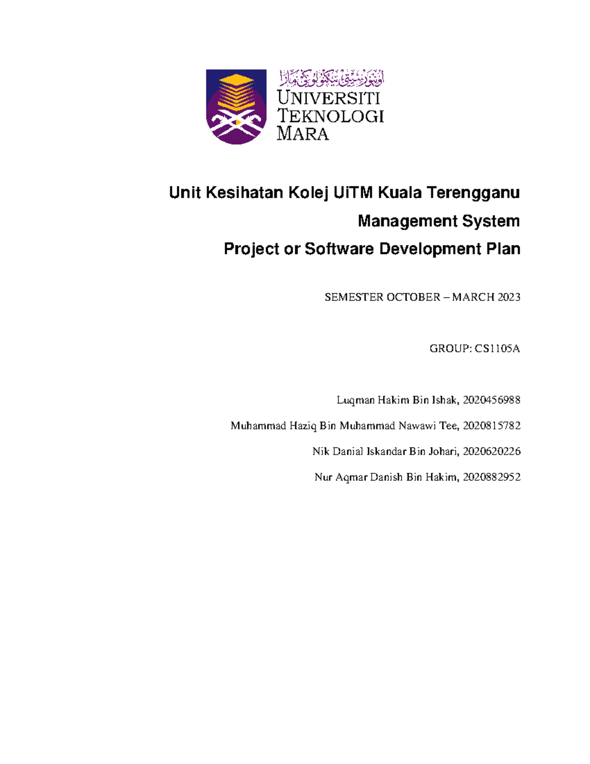 ISP250 SDP - SDP example - Unit Kesihatan Kolej UiTM Kuala Terengganu ...
