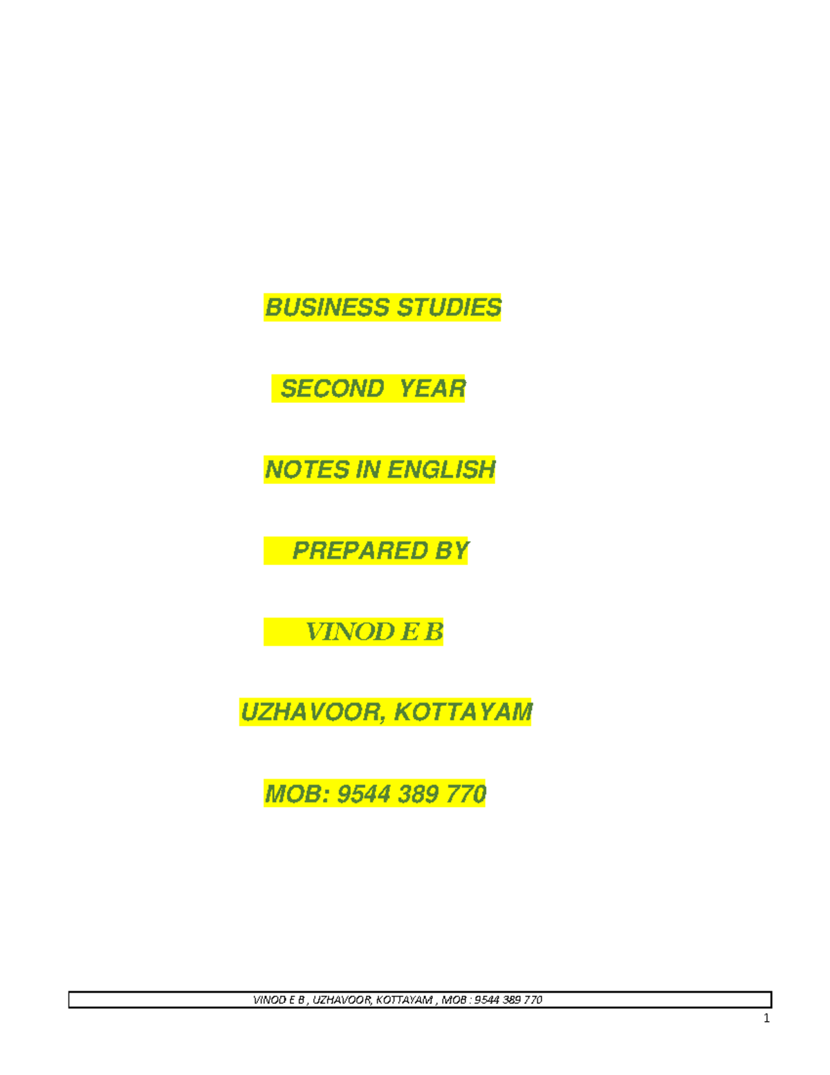 Business Studies Second YEAR Notes IN English - VINOD E B , UZHAVOOR ...