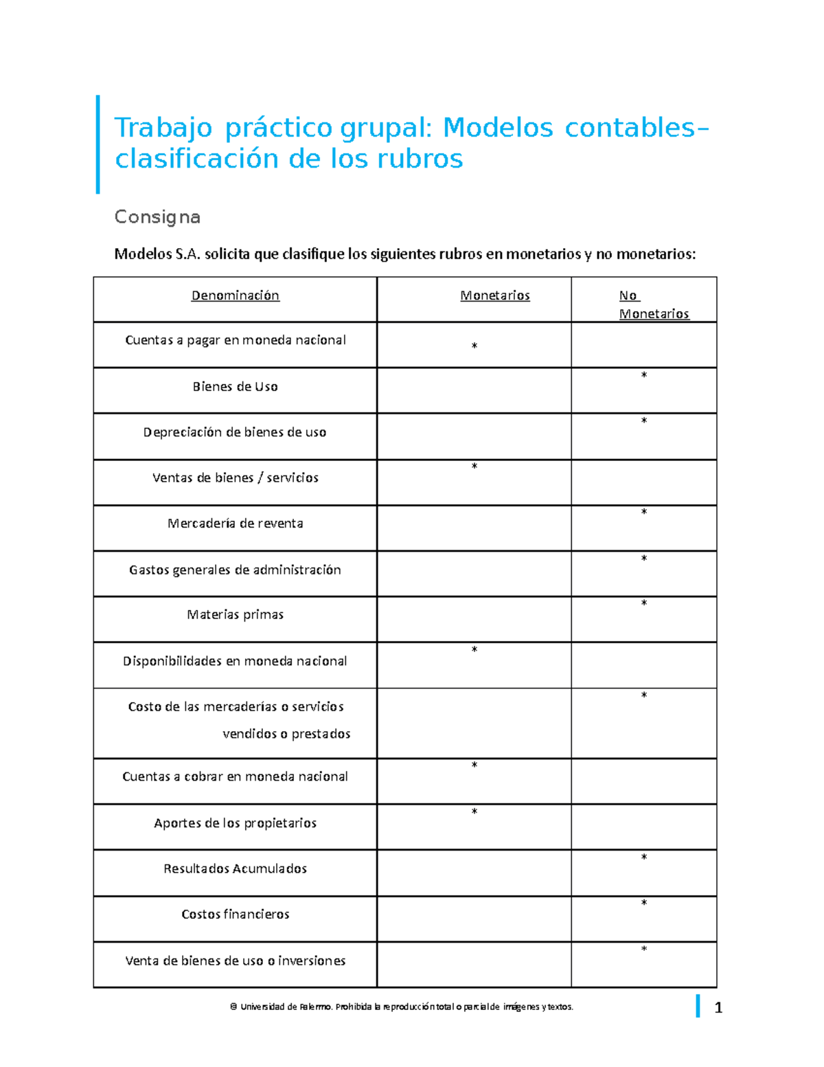 Trabajo práctico grupal Modelos contables - Clasificación de los rubros ...