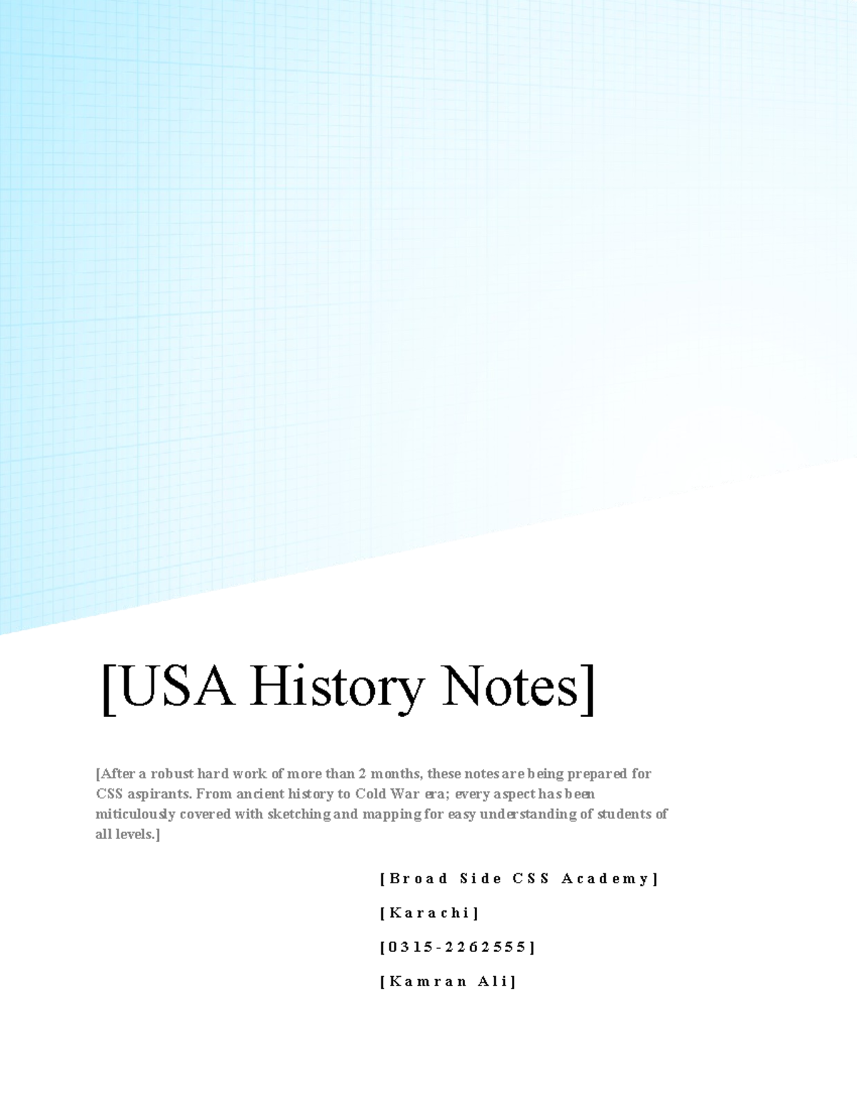 USA HISTORY Notes for CSS - [USA History Notes] [After a robust hard ...