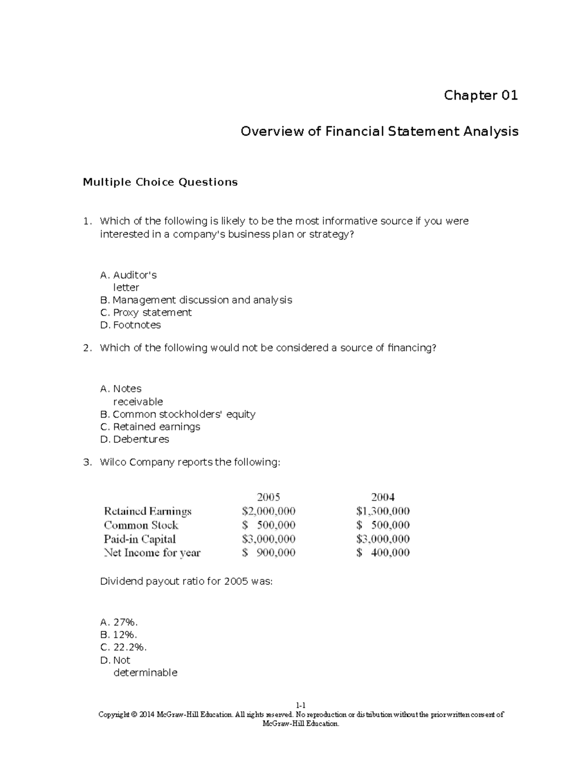 4f9e5d62f05dafa - hhhhhhhh - Chapter 01 Overview of Financial Statement Analysis Multiple Choice ...