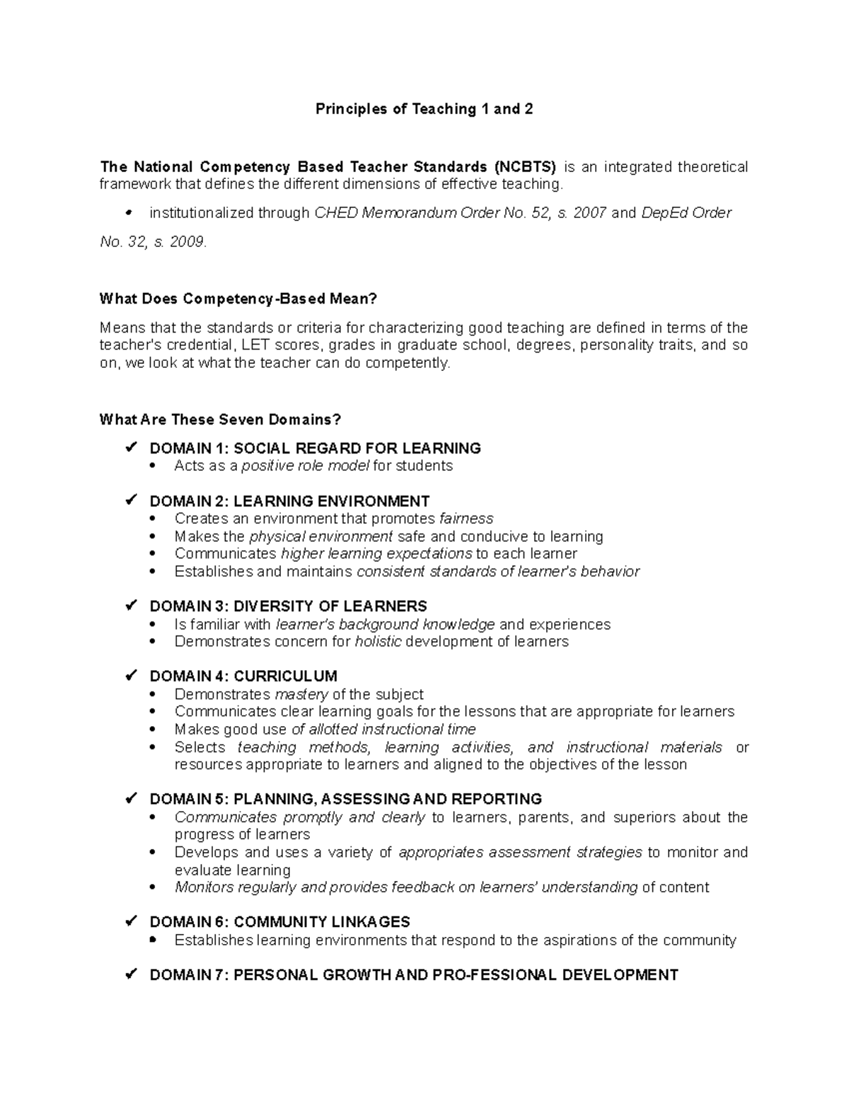 Principles of Teaching 1 and 2 - Hand-Outs - Principles of Teaching 1 ...