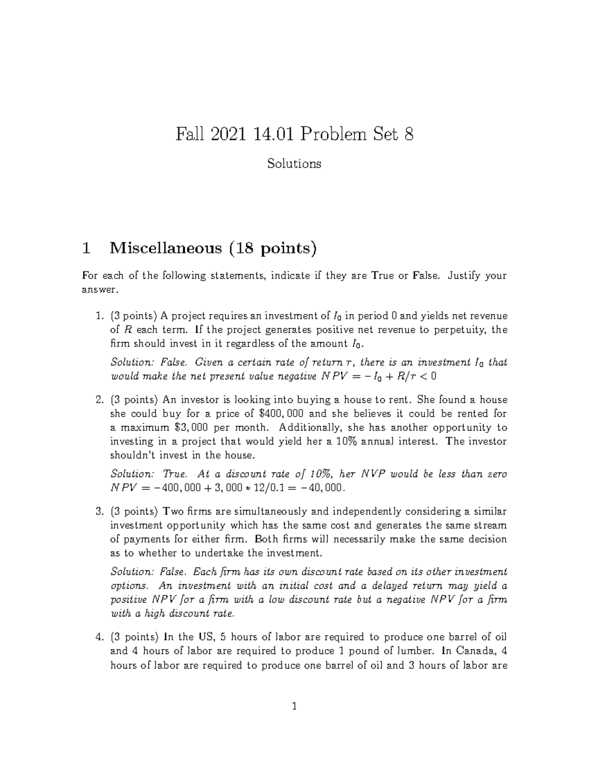 PSet8 Sol - Fall 2021 14 Problem Set 8 Solutions 1 Miscellaneous (18 points) For each of the ...