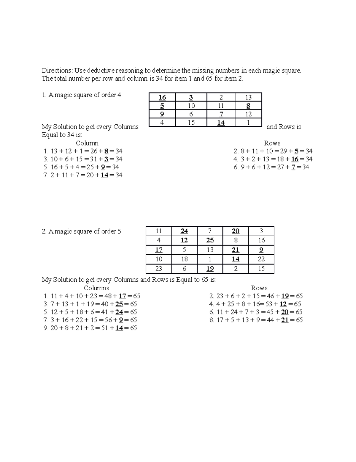 Quiz Magic Square 123 - sasasa - Directions: Use deductive reasoning to determine the missing ...