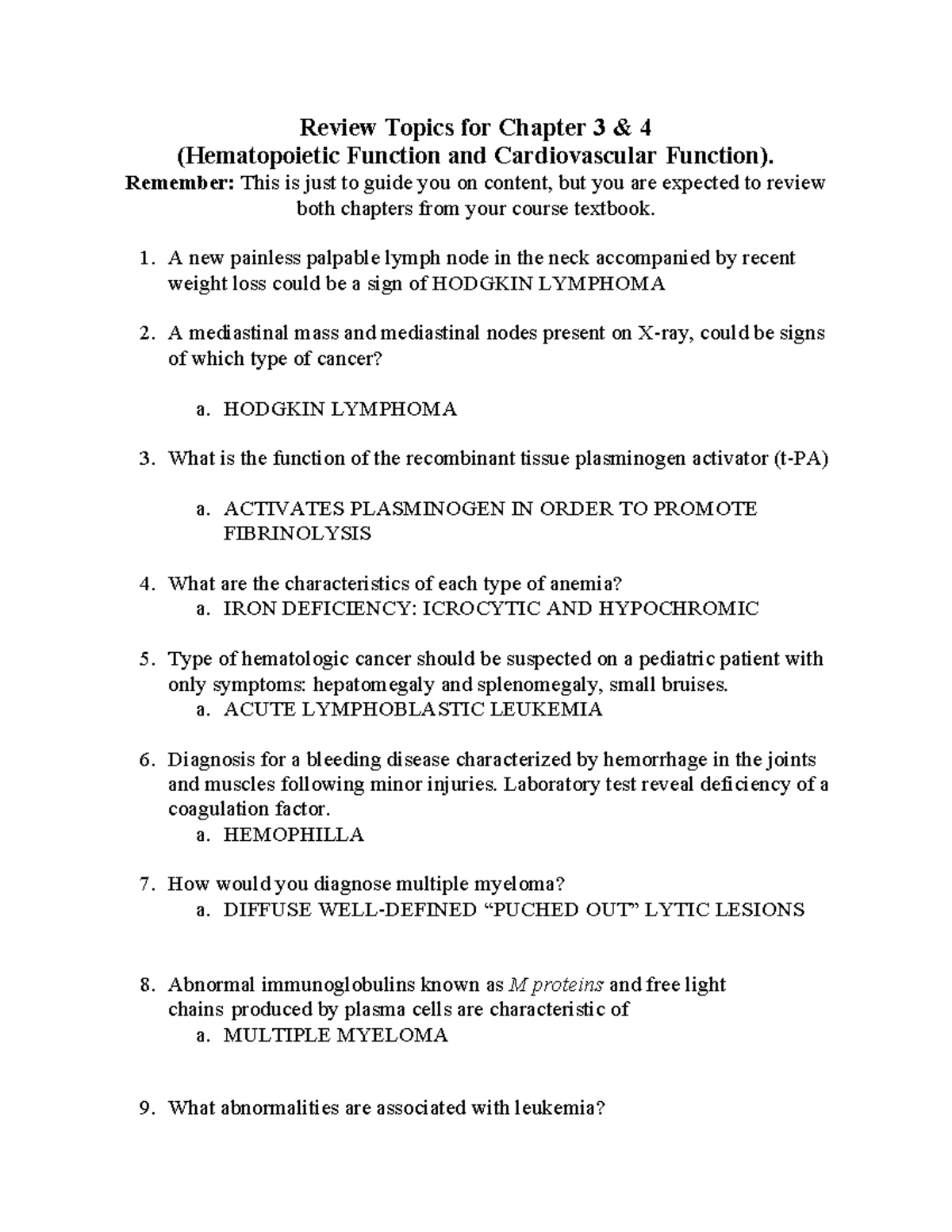 Chapter 3:4 Study Guide Patho - Review Topics for Chapter 3 & 4 ...