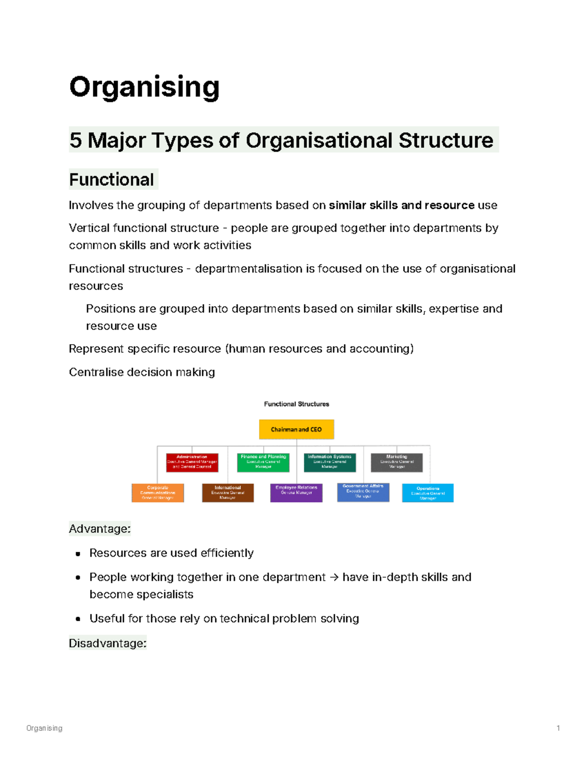 Organising lec notę - Organising 5 Major Types of Organisational ...