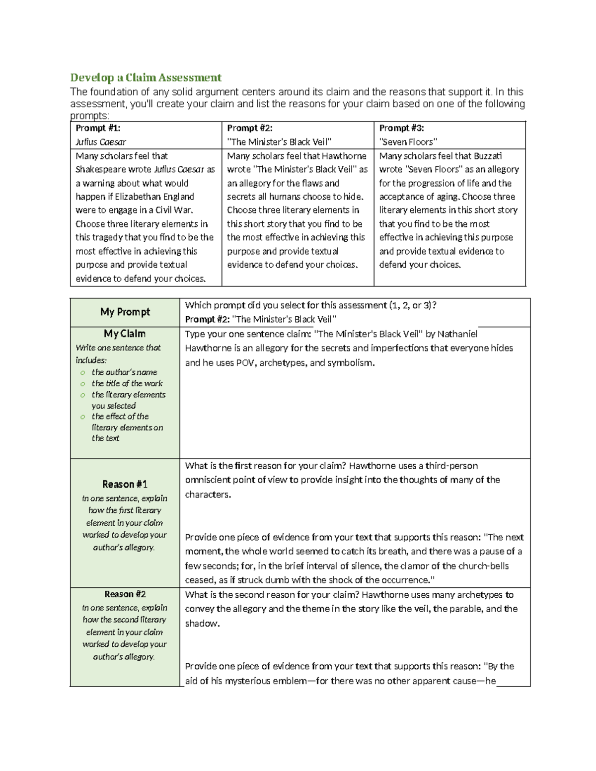 Develop a claim assess rubric - Develop a Claim Assessment The ...