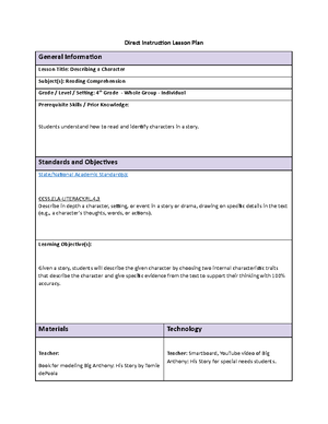 Elementary Reading Methods and Interventions – C909 - Direct Instruction Lesson Plan Template ...
