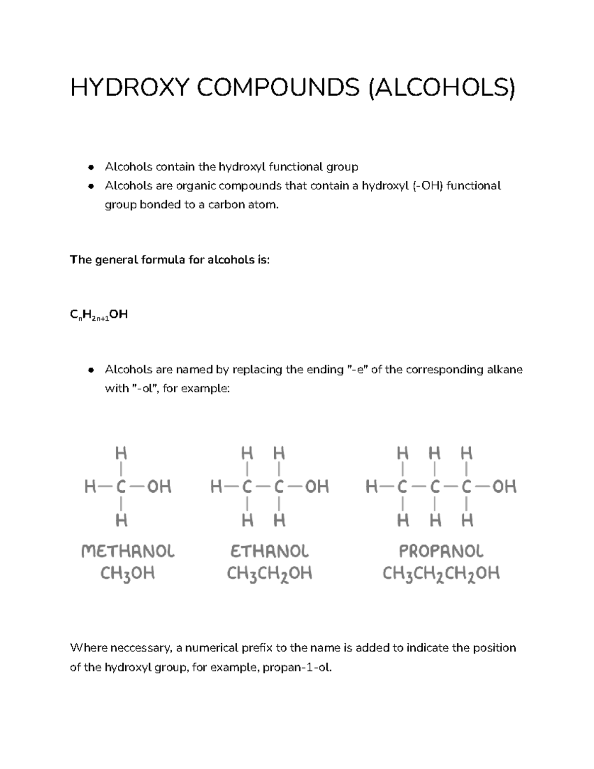 Hydroxy Compounds (Alcohols) - Organic Chemistry - HYDROXY COMPOUNDS ...
