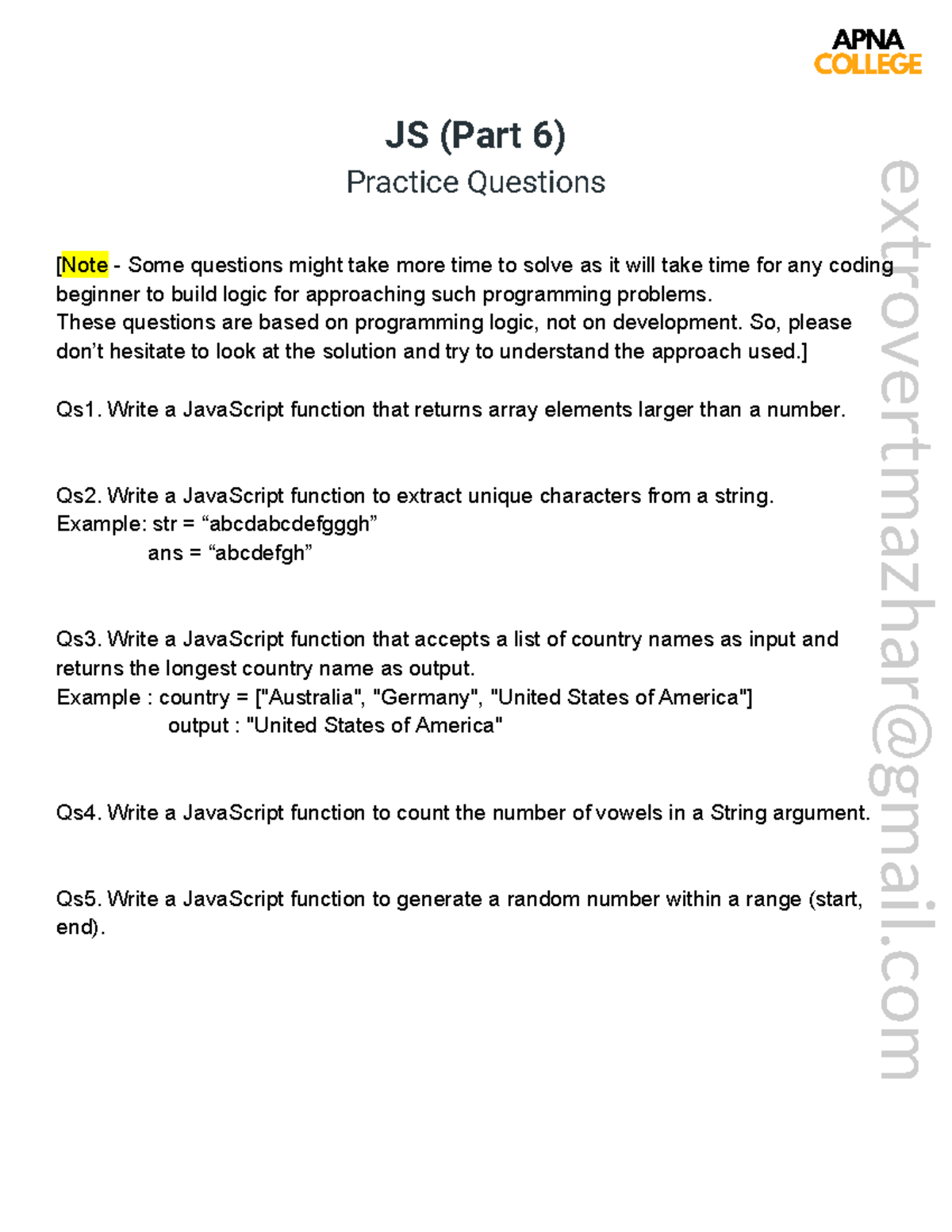 1-JS Part 6 (Qs) - hjbhvv hj h h h h h h h - JS (Part 6) Practice ...