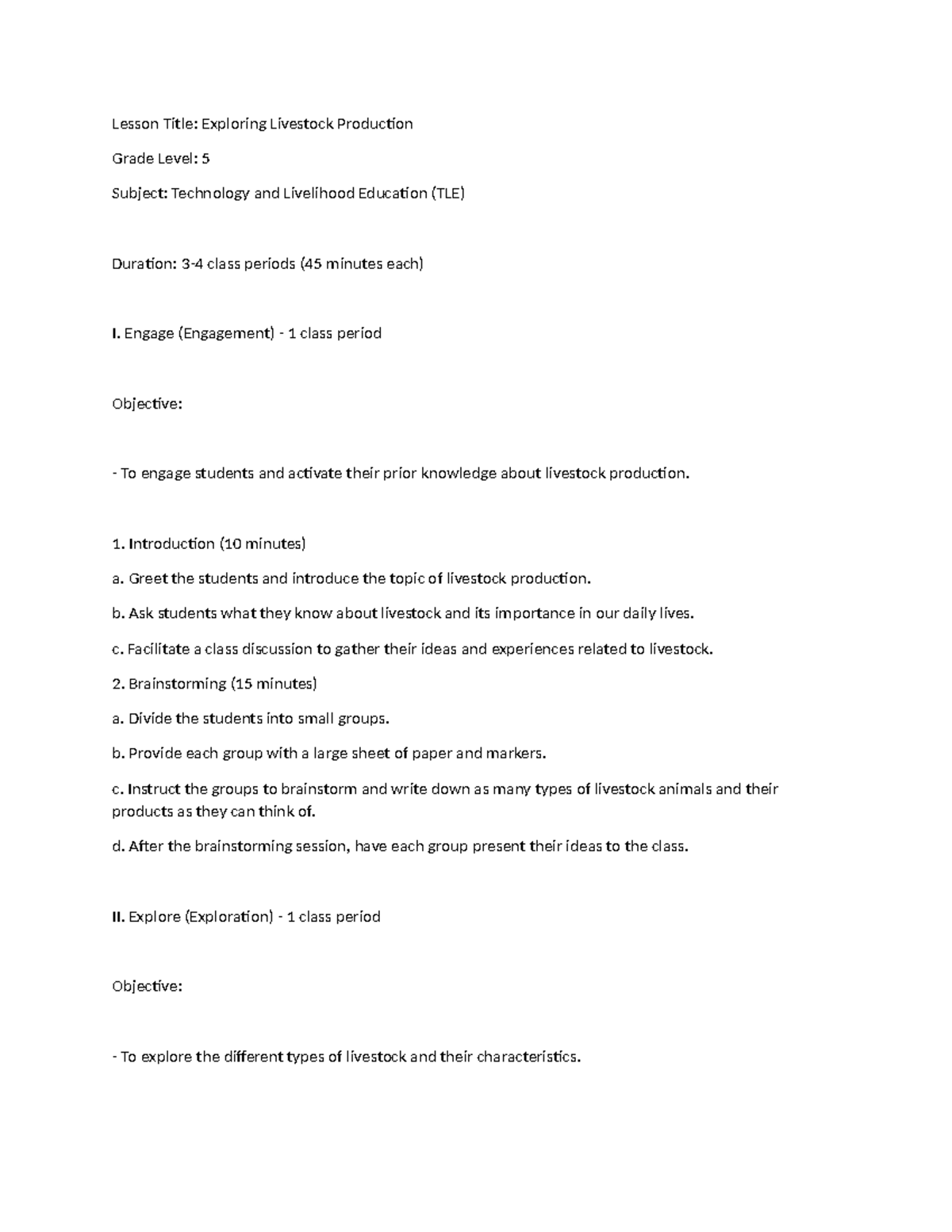 Lesson Title - please read - Lesson Title: Exploring Livestock ...