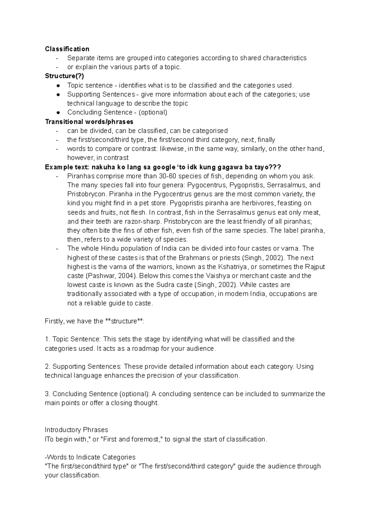 Classification - ................... - Classification Separate items ...