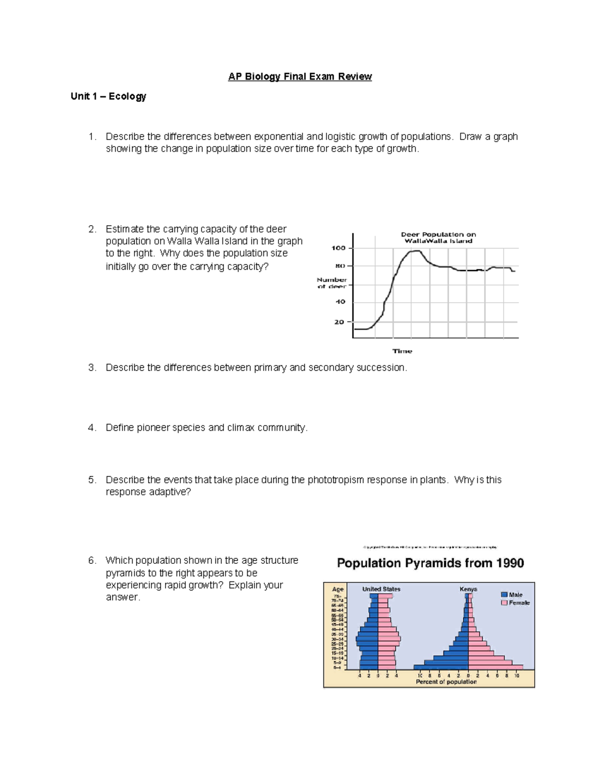 biology final exam review 1 - AP Biology Final Exam Review Unit 1 ...