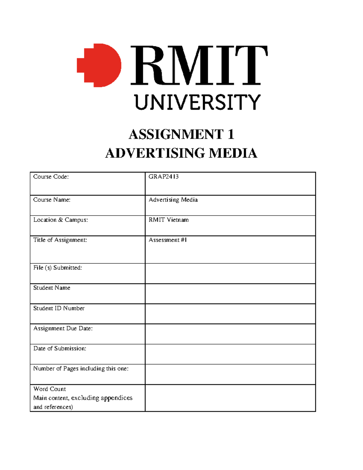 Assignment 1 sample Advertising Media RMIT DI - ASSIGNMENT 1 ...