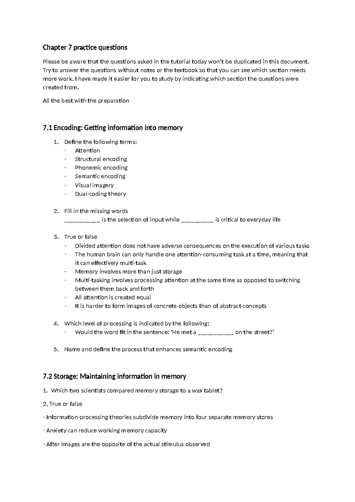 Chapter 7- practice questions part 1&2 - Chapter 7 practice questions Please be aware that the ...