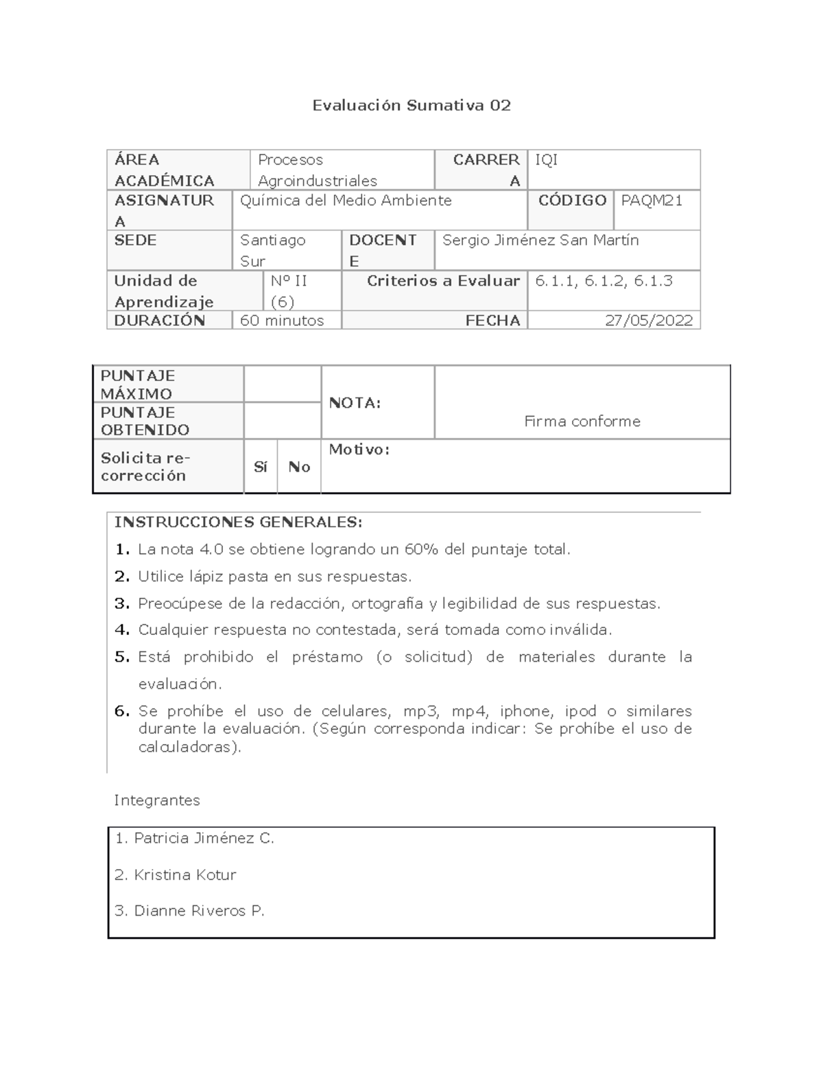 Eva sum 02 Jiménez, Kotur, Riveros - Evaluación Sumativa 02 ÁREA ...