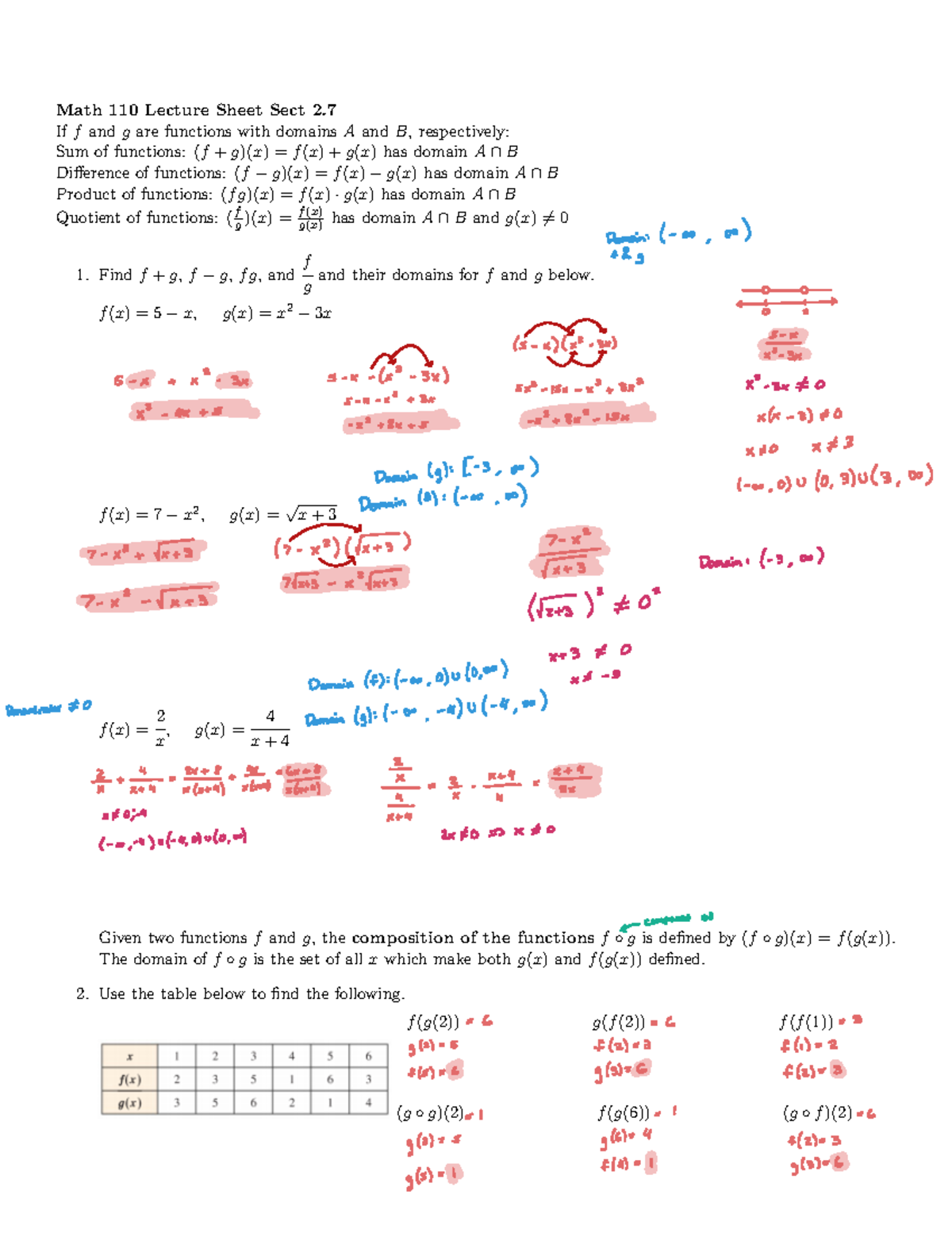Lecture Notes 2.7 - Math 110 Lecture Sheet Sect 2. Iffandgare functions ...