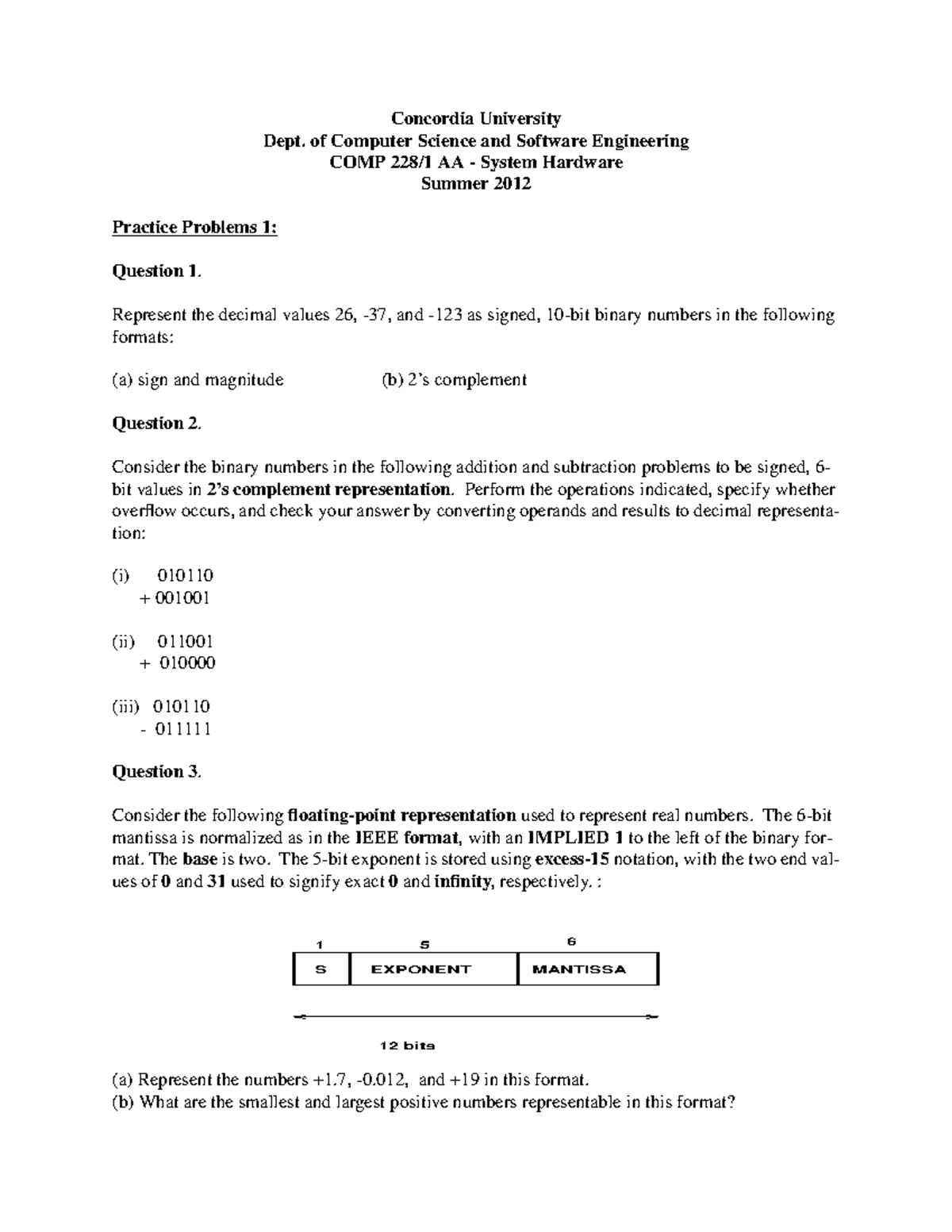 Ass1 - A-1 - Concordia University Dept. of Computer Science and Software Engineering COMP 228/1 ...