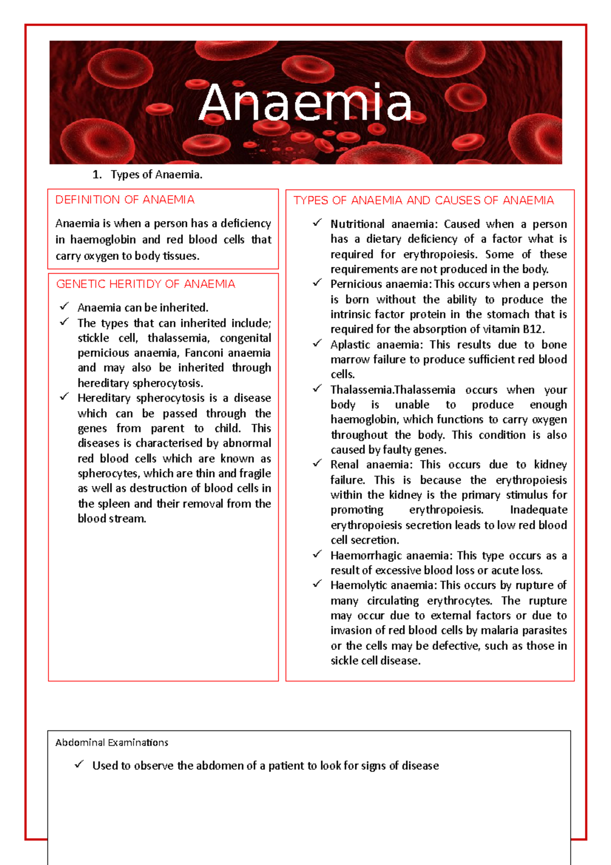 Anaemia - TYPES OF ANAEMIA AND CAUSES OF ANAEMIA Nutritional anaemia ...