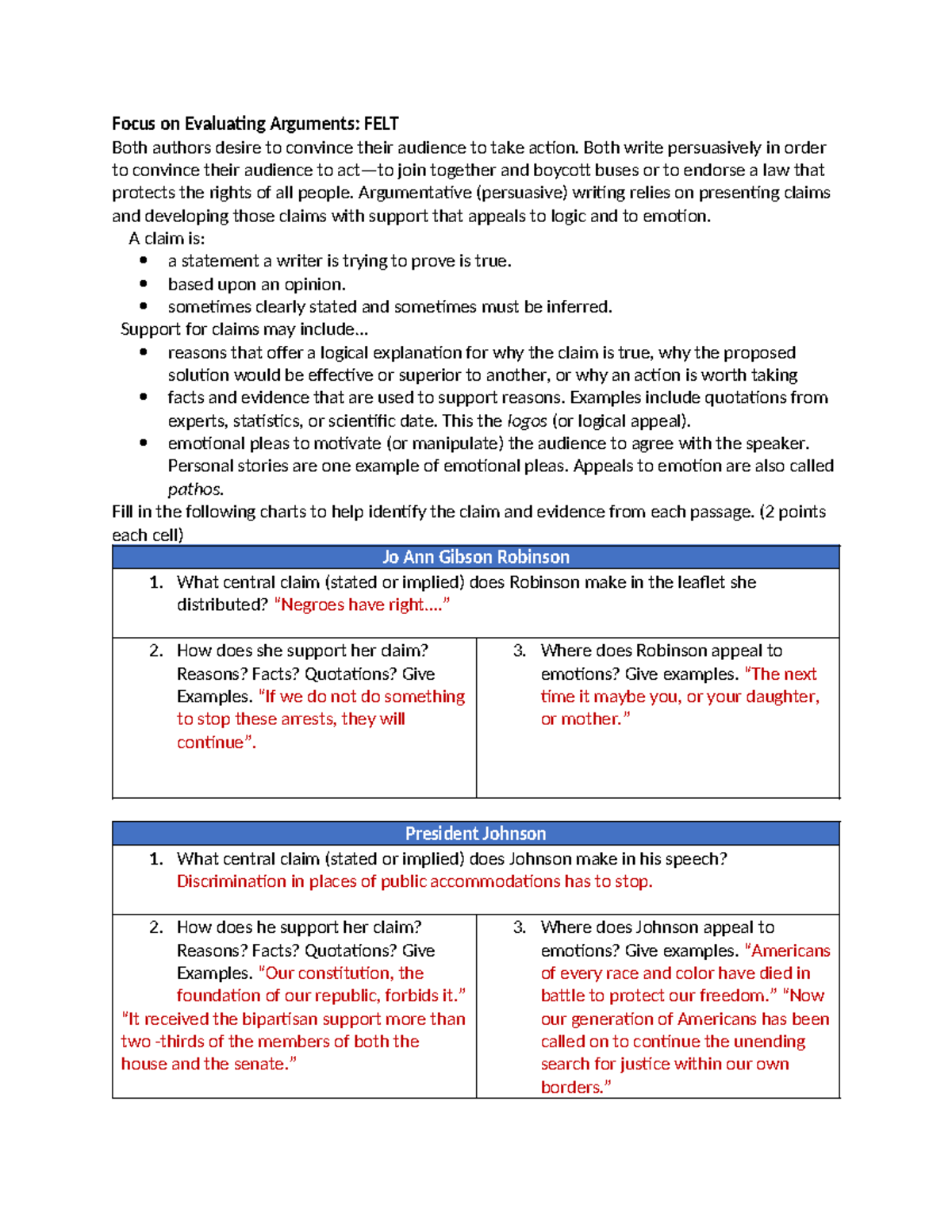 Focus on Evaluating Arguments-Civil Rights-1 - Focus on Evaluating ...