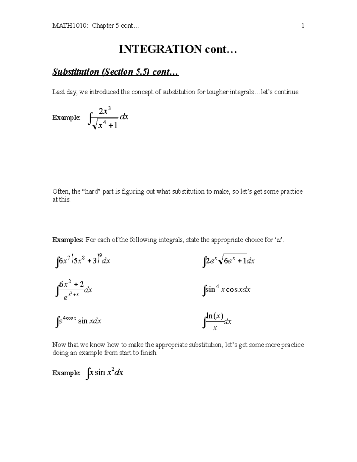 Mod11a usub - Lecture notes 18 - MATH1010: Chapter 5 cont ...