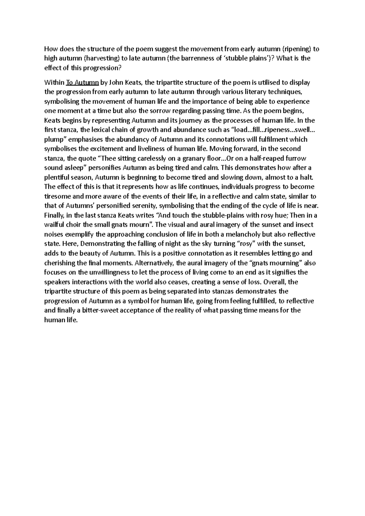 To Autumn Petal Para - How does the structure of the poem suggest the ...