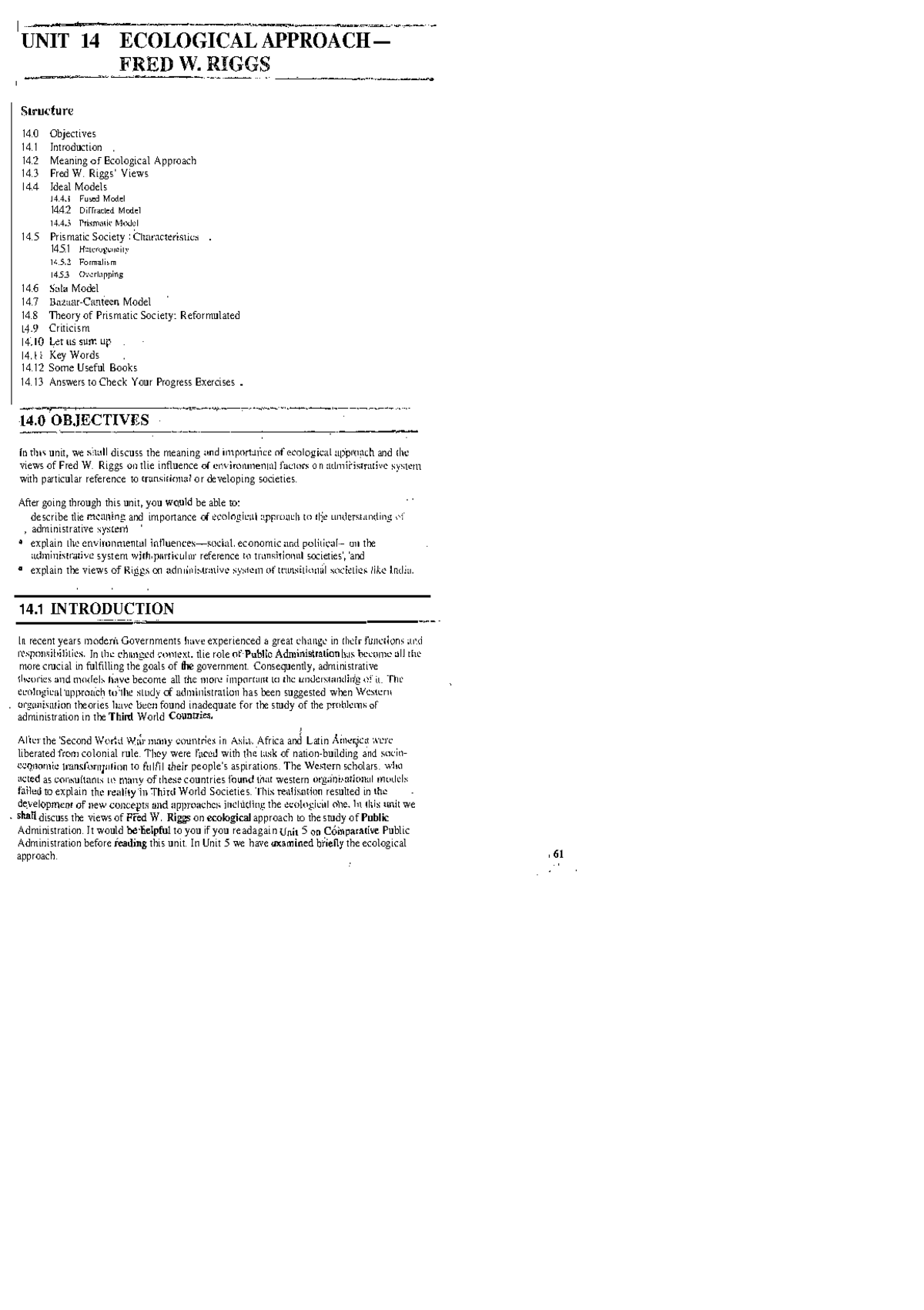 Unit-14 ecological approach by fred.riggs in public administration - 1 ...