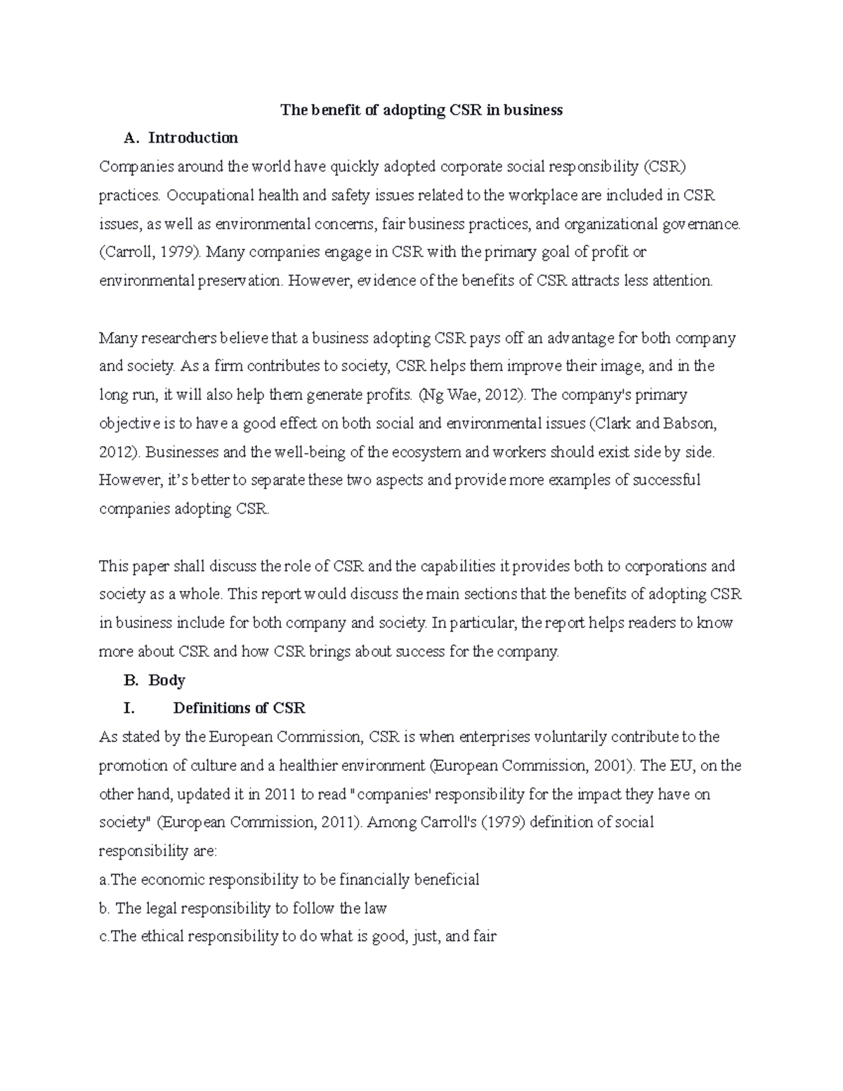 The benefit of adopting CSR in business - Introduction Companies around ...