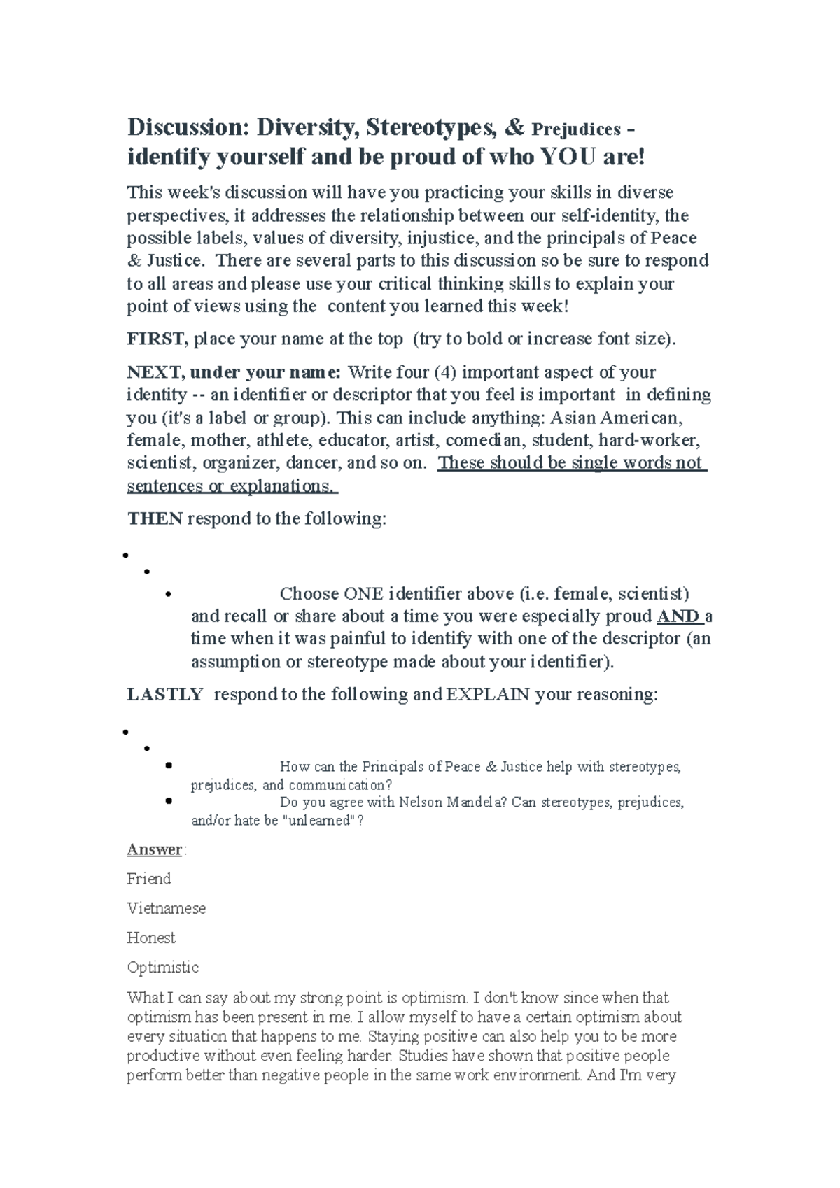 Discussion Diversity, Stereotypes, Prejudices - Discussion: Diversity ...