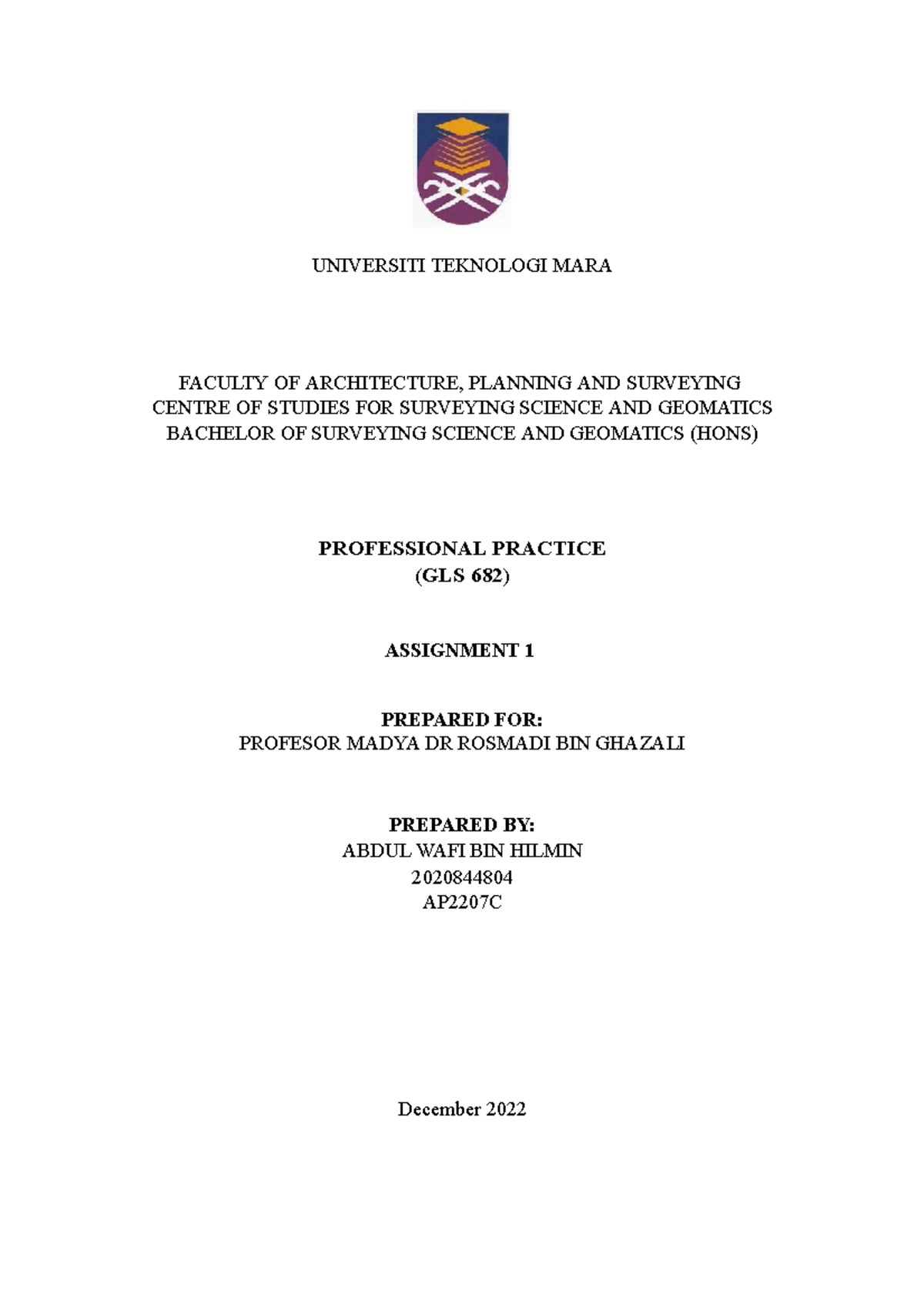 Assignmment 1 PP - assignment professional practice - UNIVERSITI ...