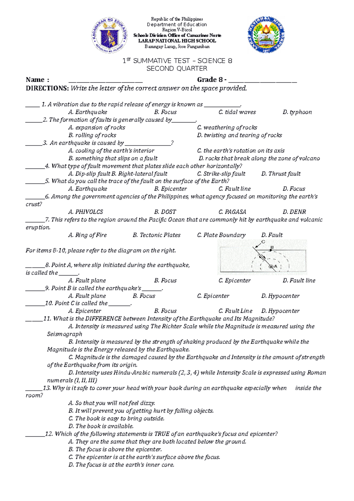 Summative TEST- 2ND Q- Grade 8 - Republic of the Philippines Department ...