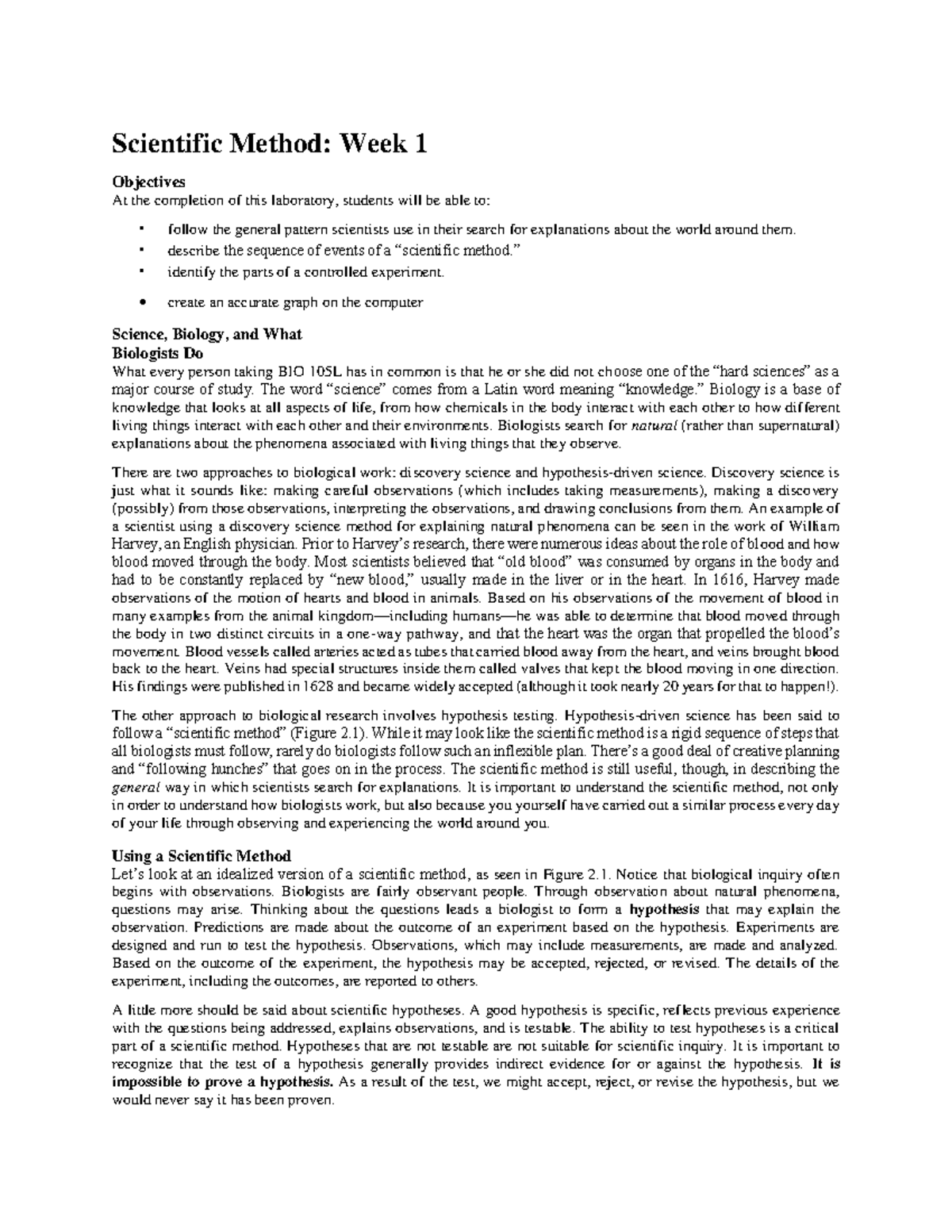 Scientific method Week 1 Pre Lab reading - Scientific Method: Week 1 ...