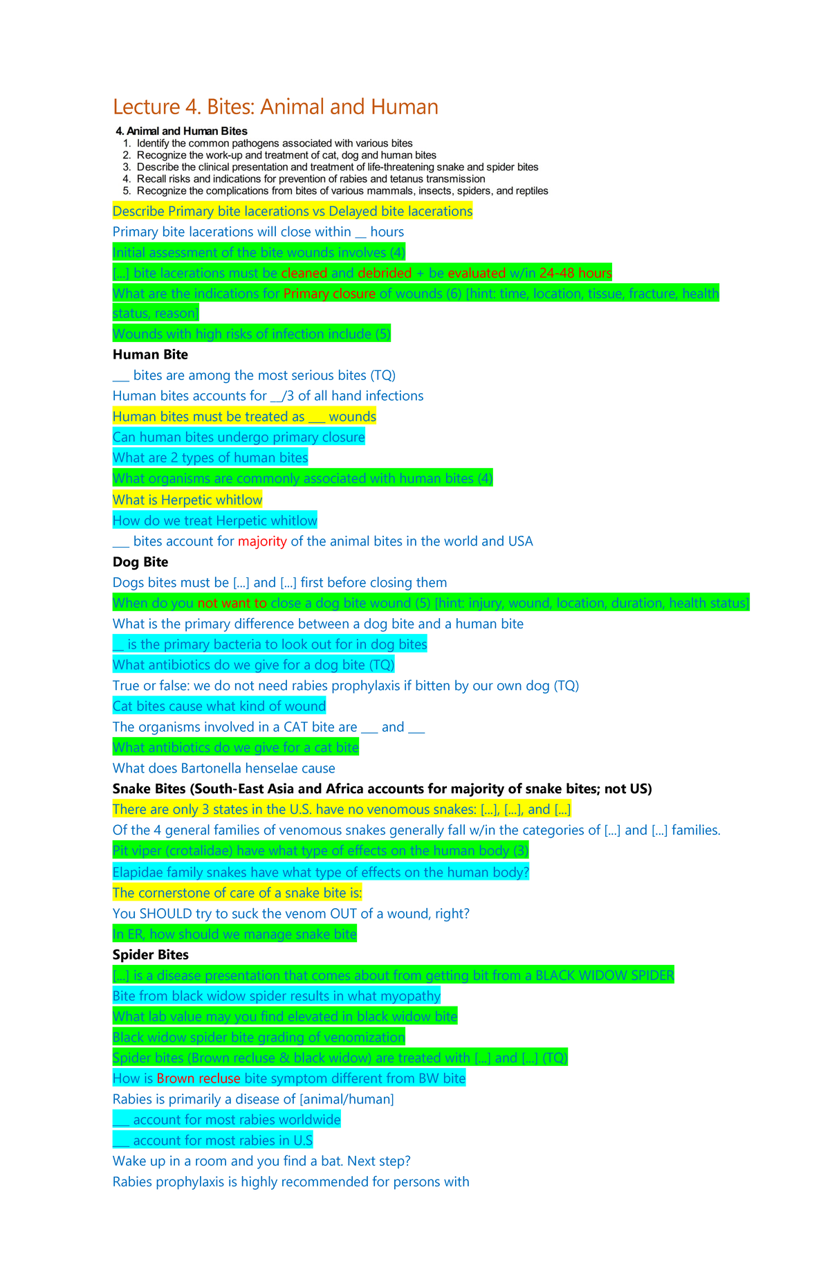 Lecture 4. Bites - Lecture 4. Bites: Animal and Human Describe Primary ...