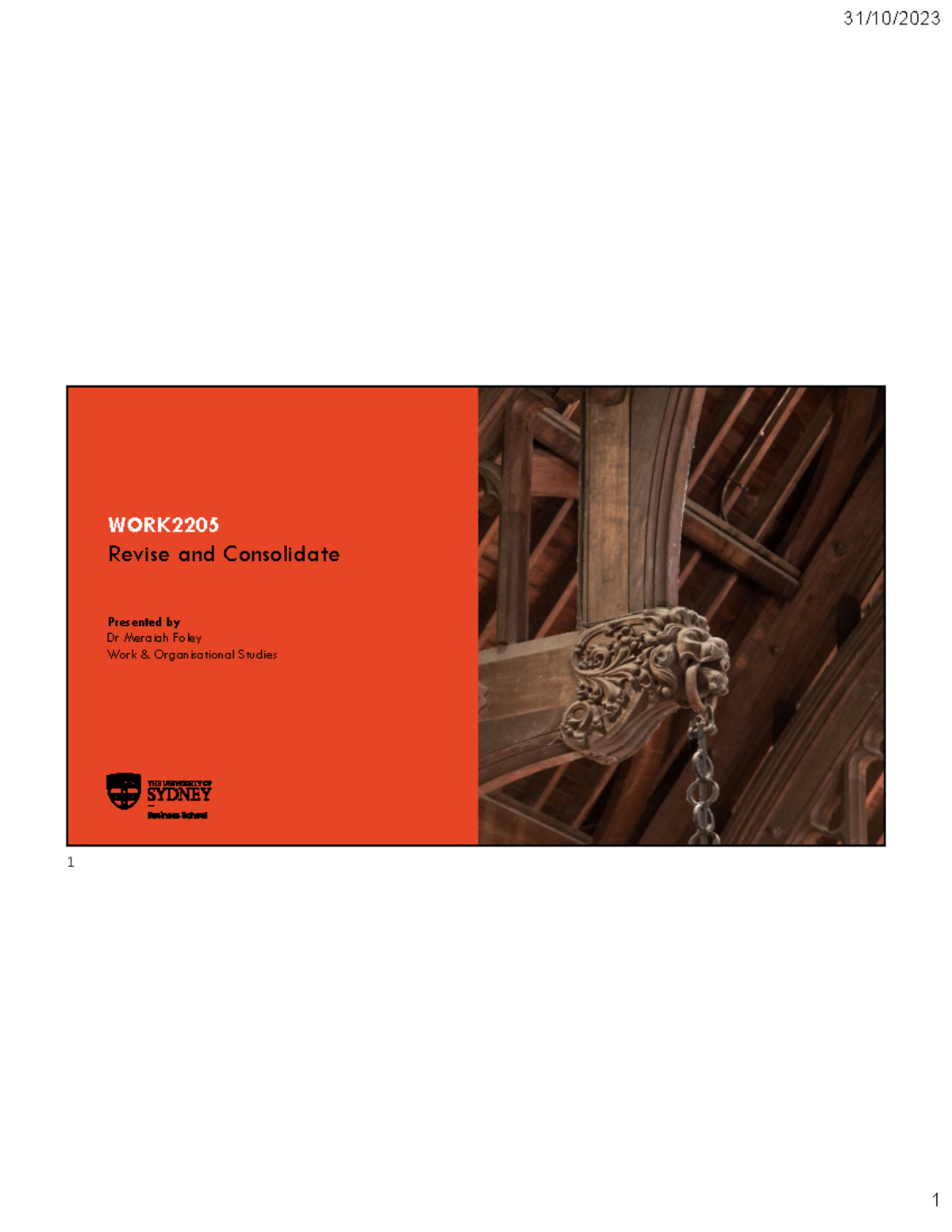 WORK2205 S2 2023 Week 13 Revise and consolidate - The University of ...