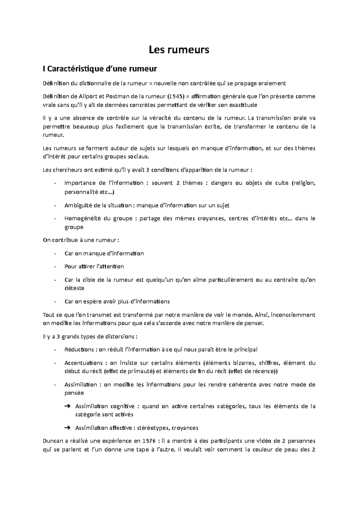 Les rumeurs - Cours pratique de licence de psychologie et sciences ...