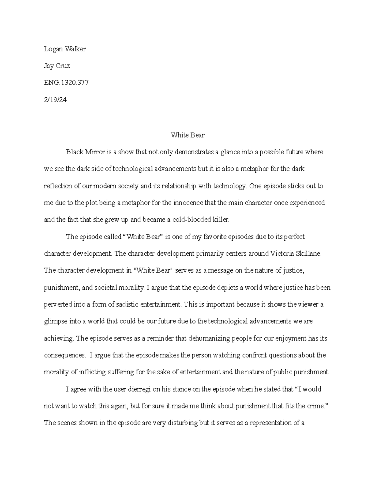 White Bear - Logan Walker - Logan Walker Jay Cruz ENG. 2/19/ White Bear Black Mirror is a show ...