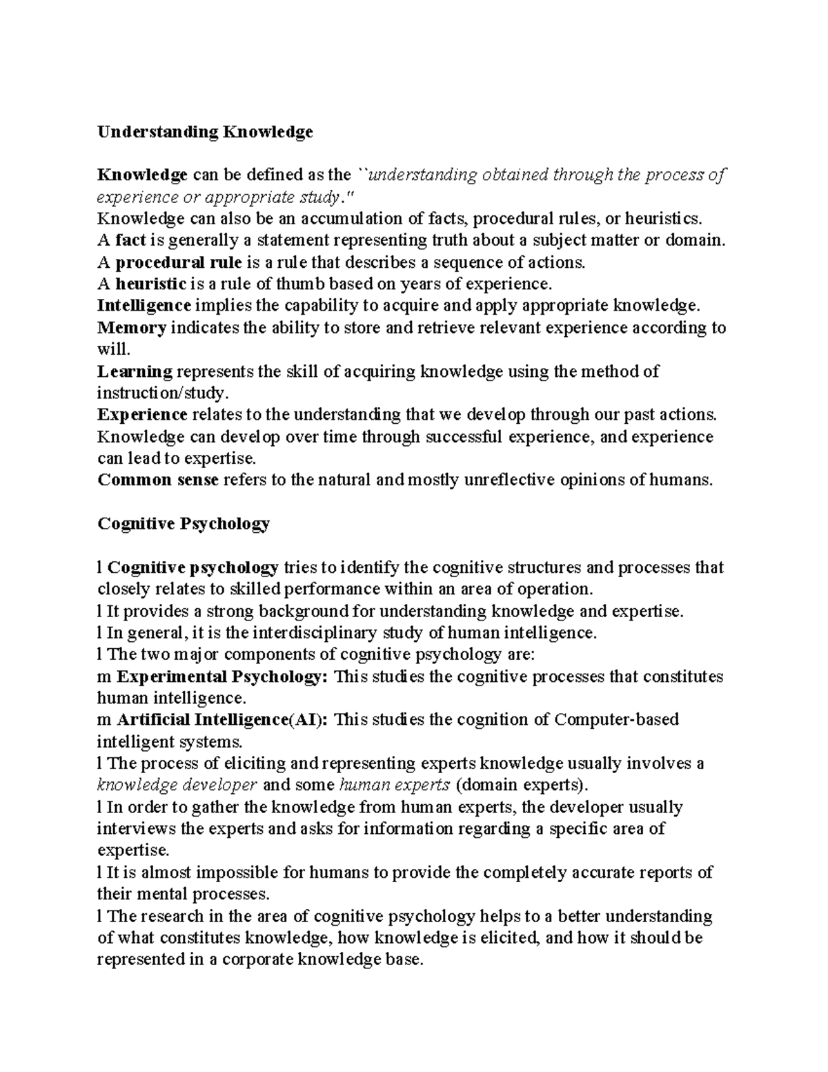 Lecture 1 Understanding Knowledge - Understanding Knowledge Knowledge ...