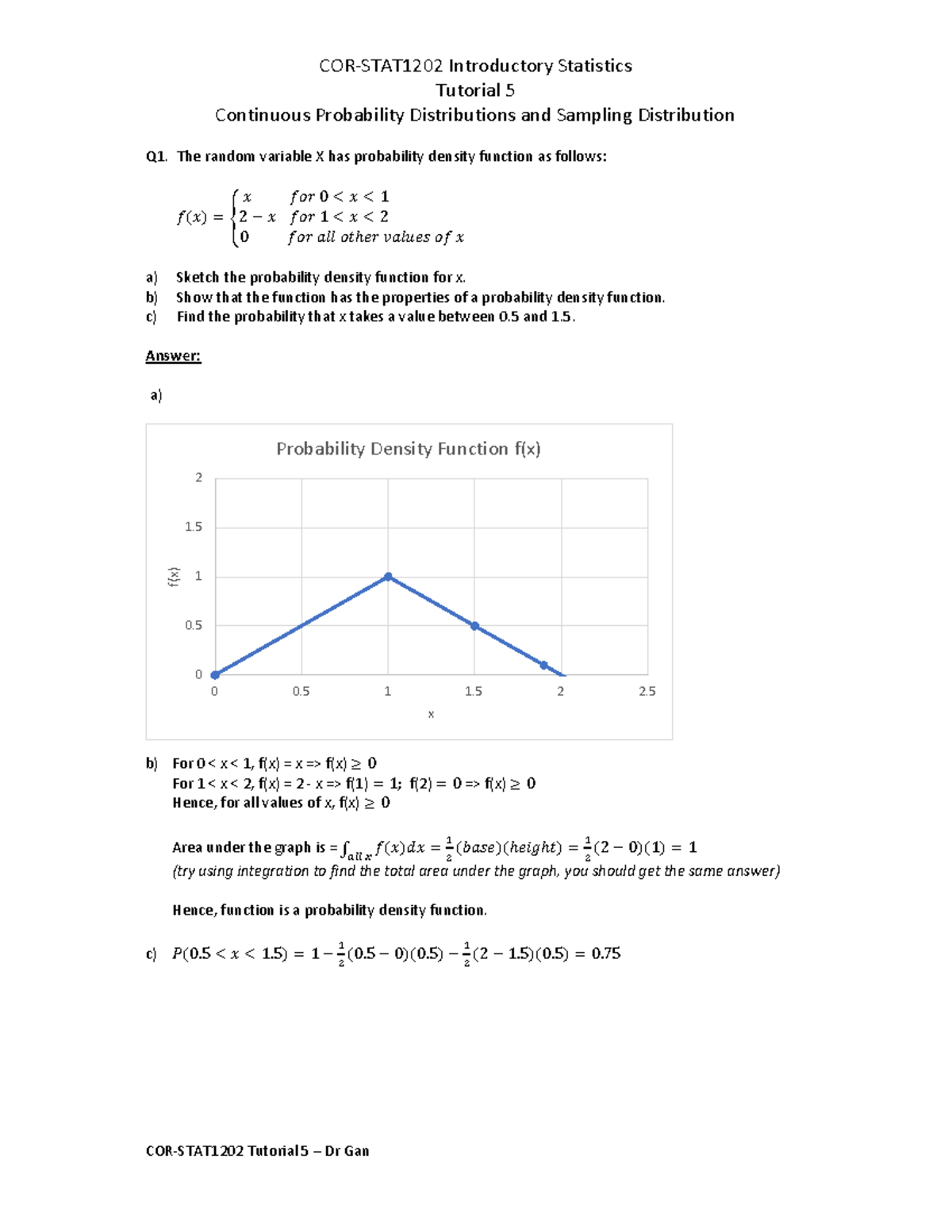 Tutorial 5 Answer - Tutorial 5 Continuous Probability Distributions and ...