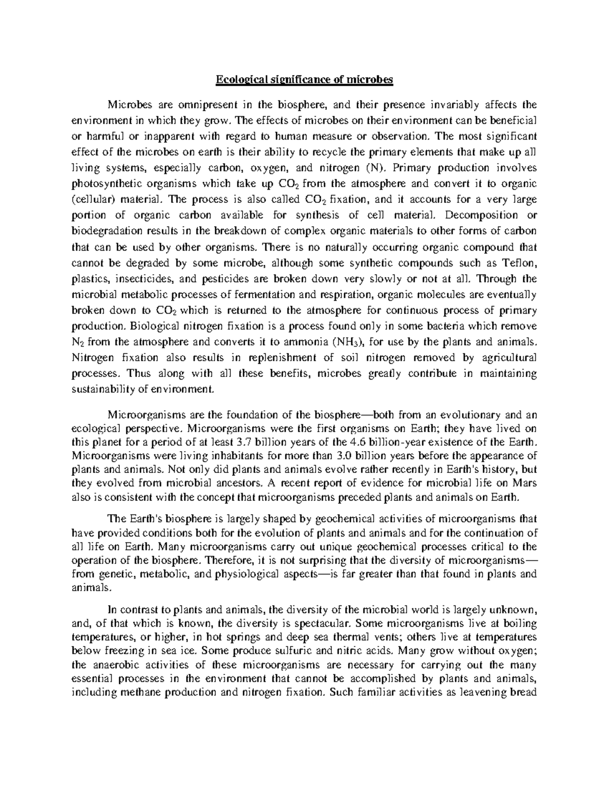 Ecological significance of microbes - Ecological significance of ...
