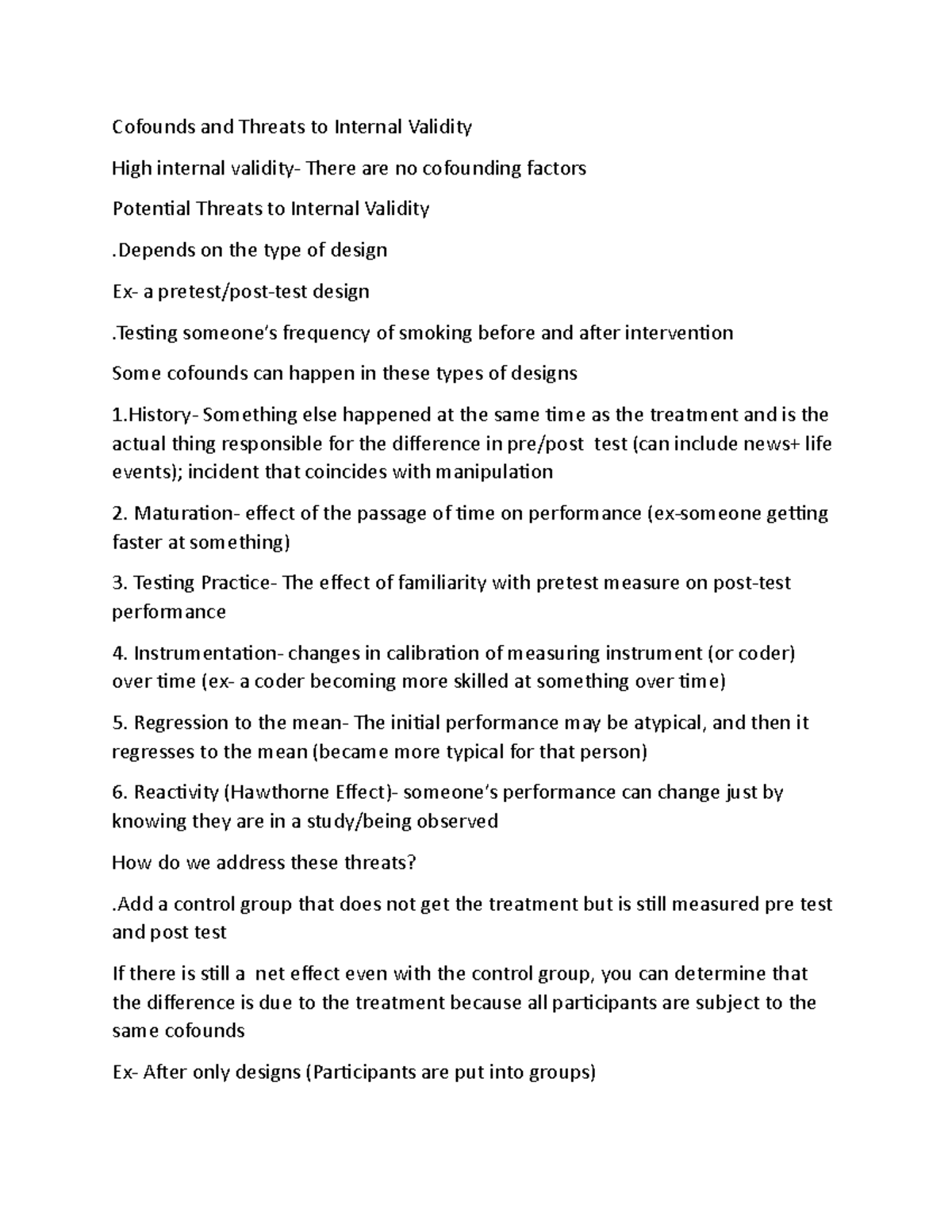 Ch6notes - Lecture notes from week 6. - Cofounds and Threats to ...