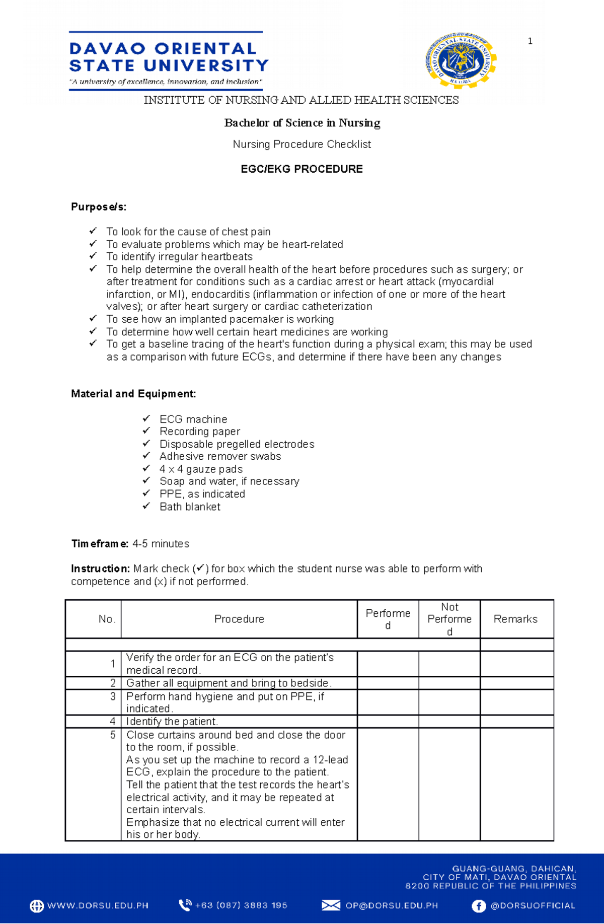 ECG-EKG- Procedure - MEDICAL NURSING - INSTITUTE OF NURSING AND ALLIED ...