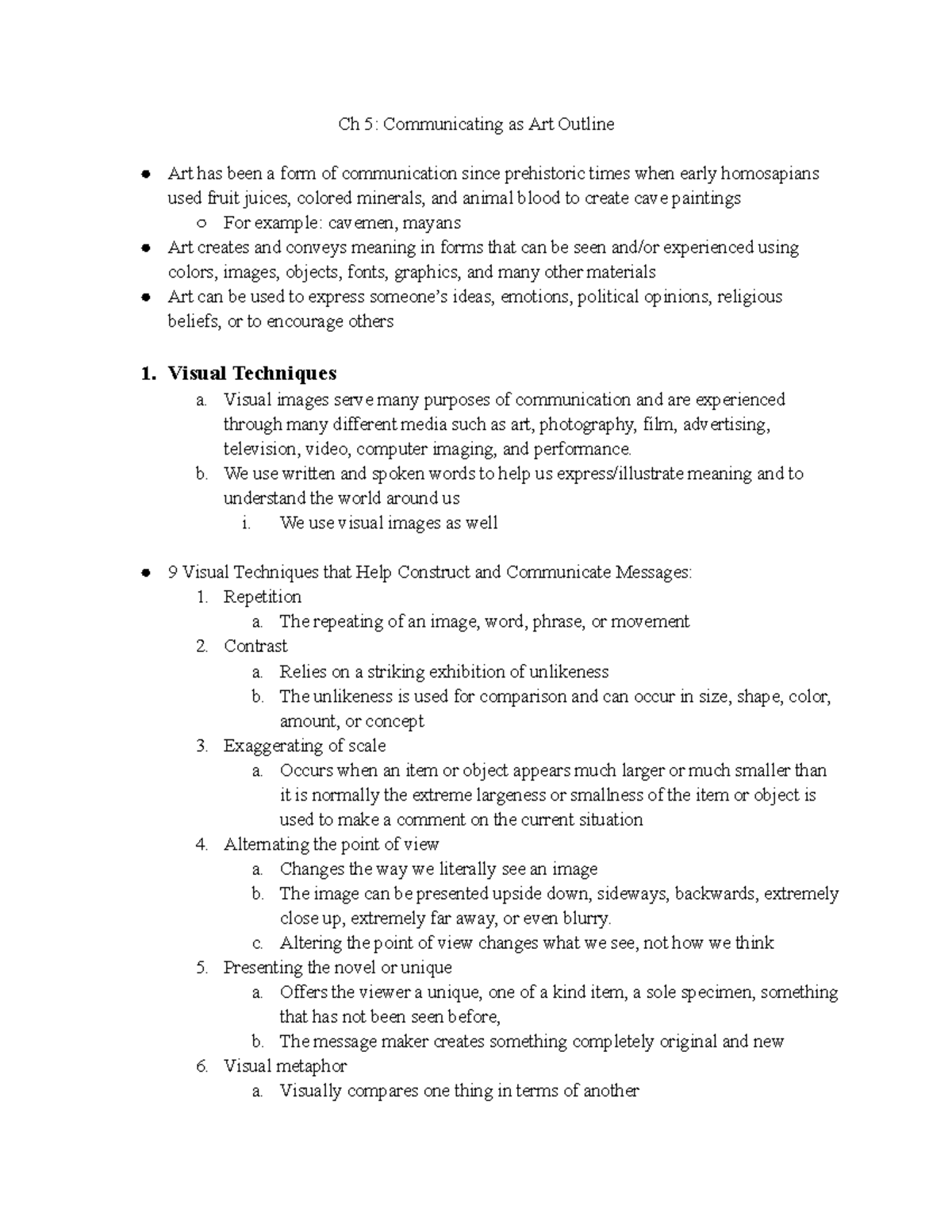 Ch 5 Communicating as Art Outline - Ch 5: Communicating as Art Outline ...