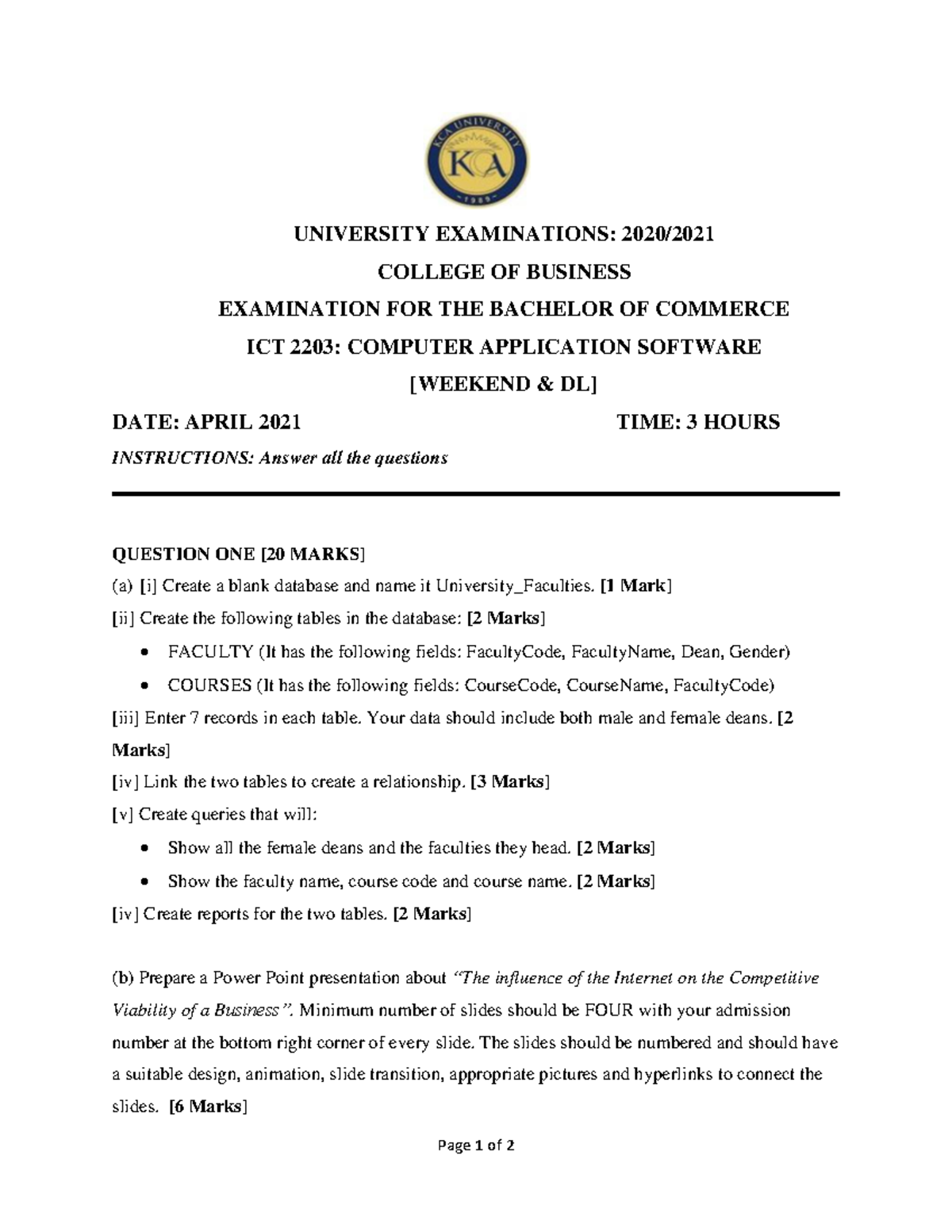 Ict 2203 computer application software open book exam weekend dl - Page ...