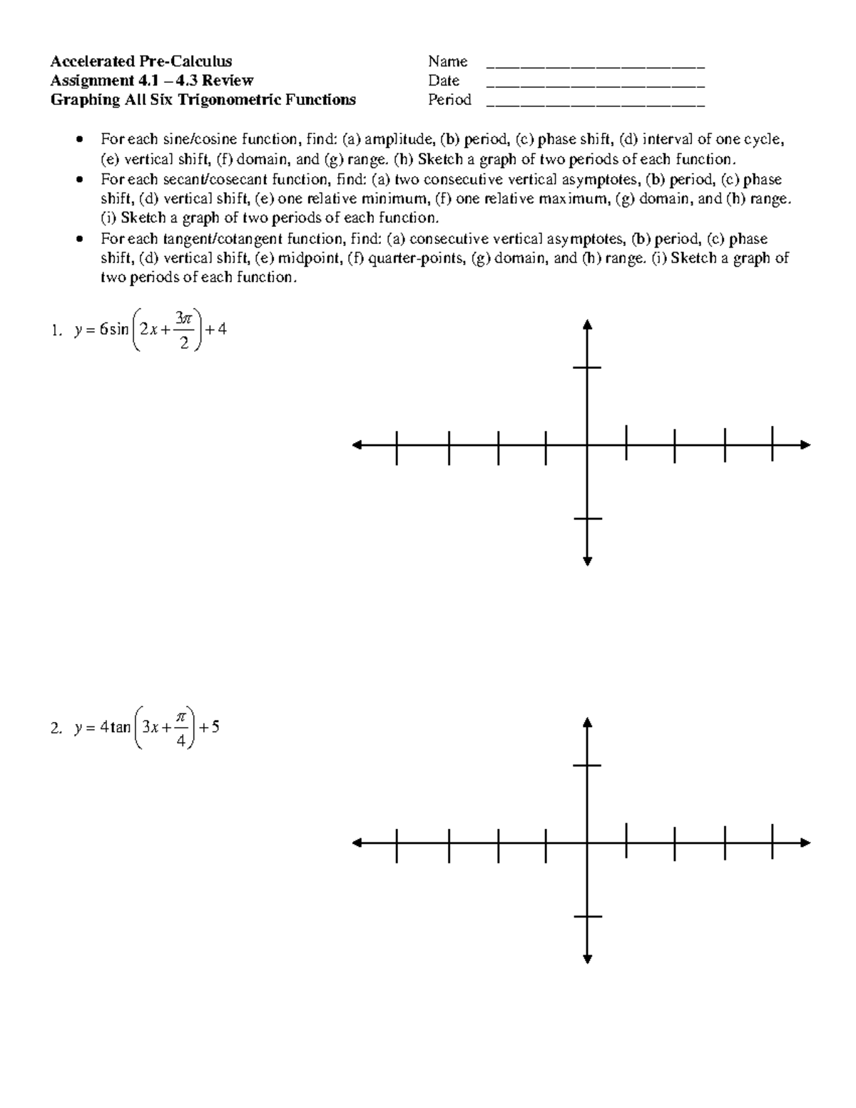 ACP Assignment 4 1 4 3 Review w answers- PRE CALC REVIEW - Accelerated ...