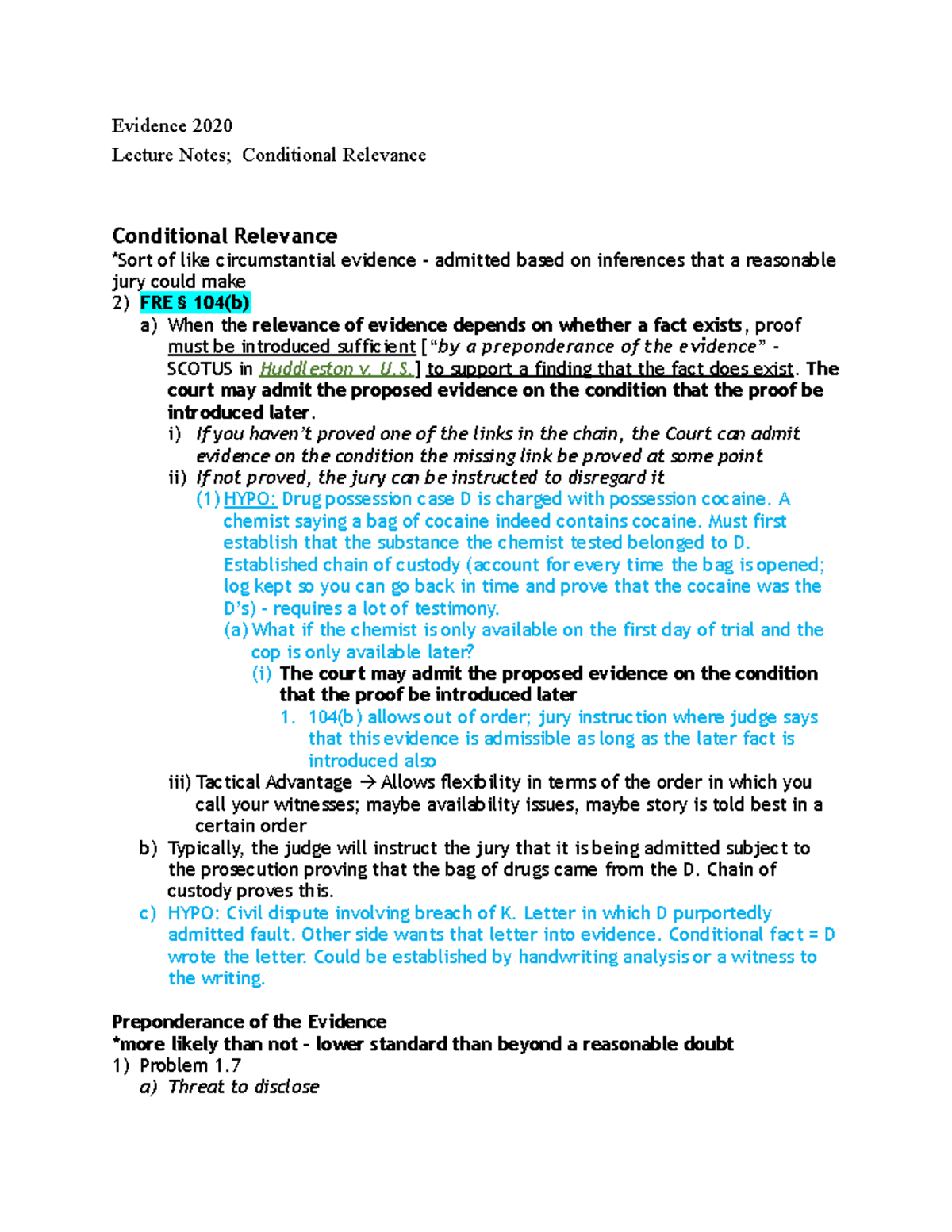 Evidence 2020 Lecture Notes; Conditional Relevance - Evidence 2020 ...