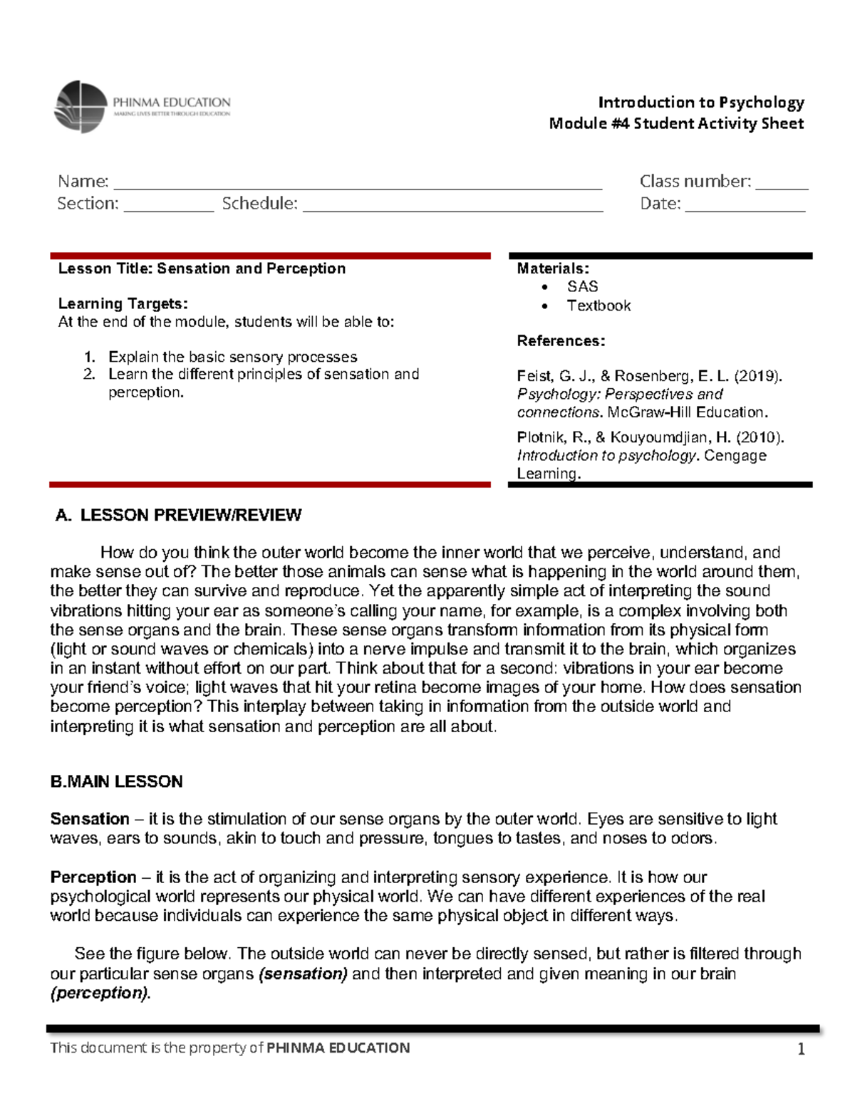 SAS Module-4 Sensation-and-Perception - Module # 4 Student Activity ...